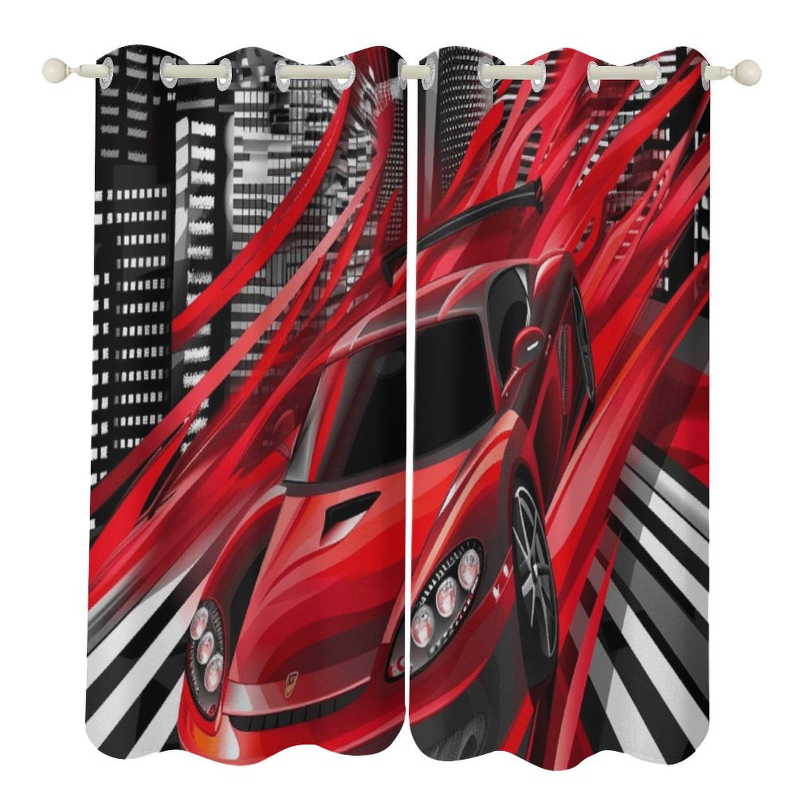 Grid Racing Car Window Curtain Panels Grommet Blackout Curtains ...