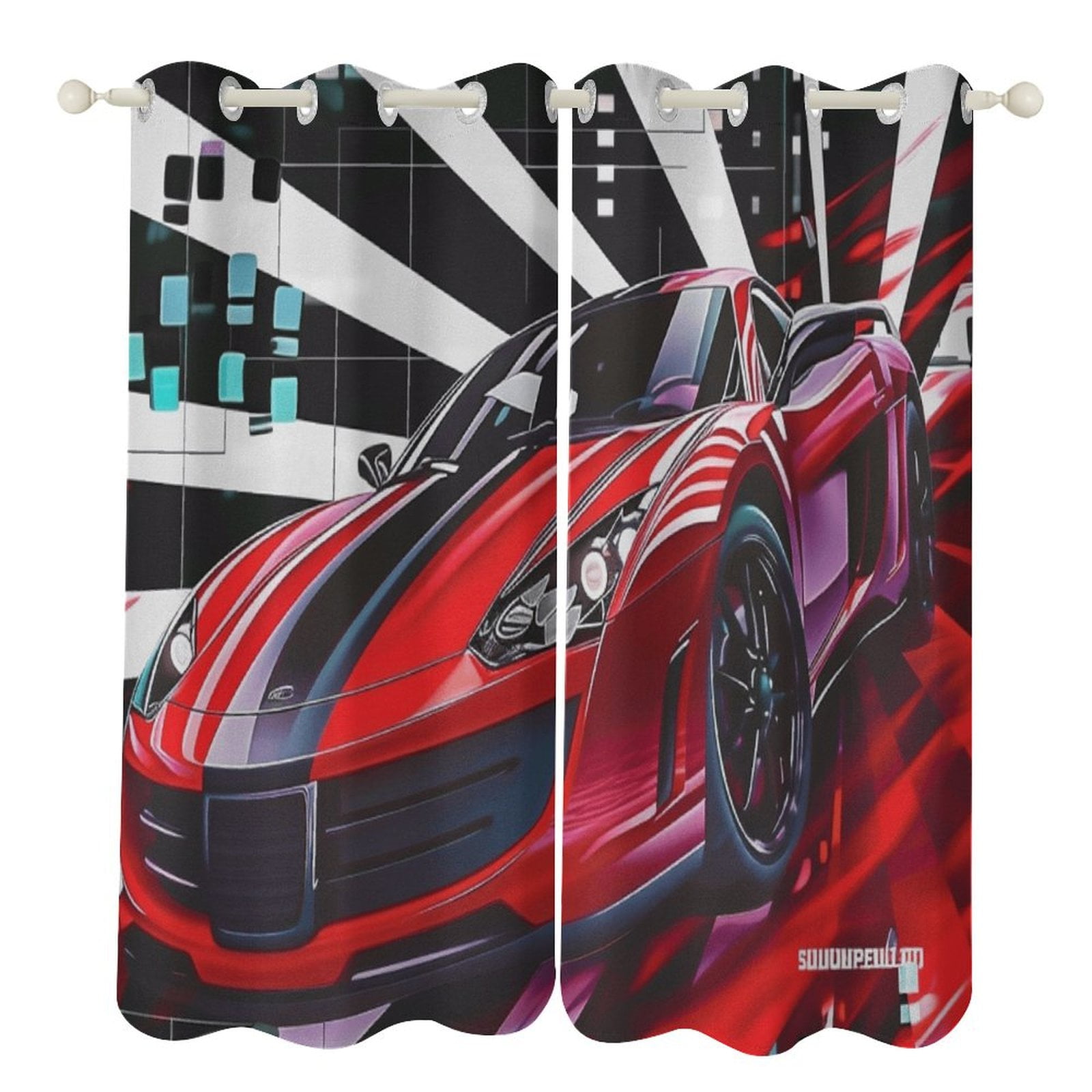 Grid Racing Car Window Curtain Panels Grommet Blackout Curtains ...