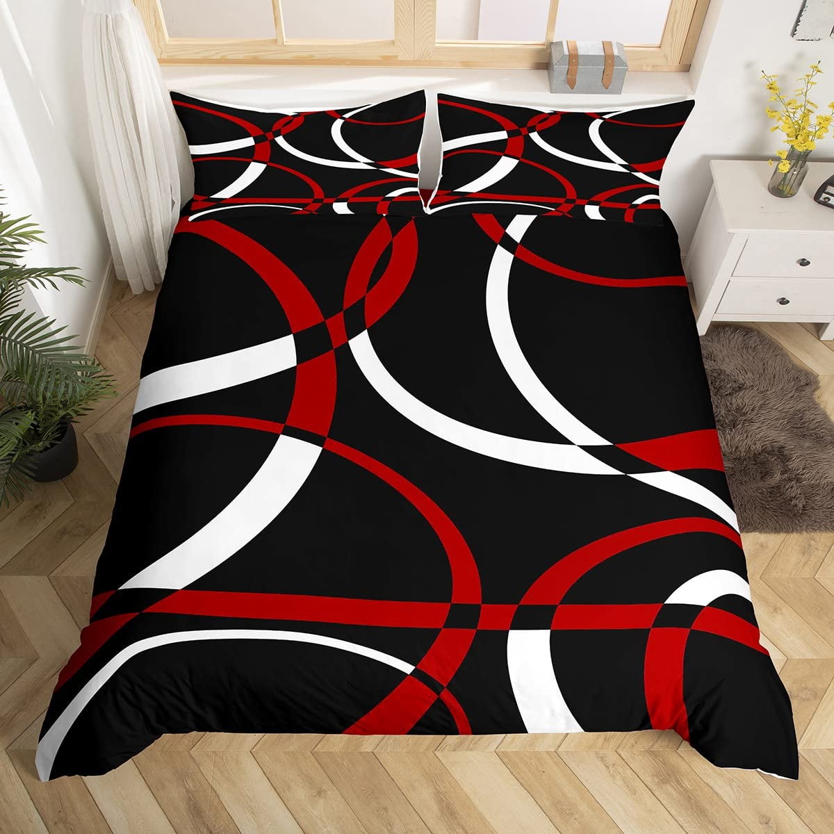 Grid Square Bedding Set Abstract Geometric Duvet Cover For Kids Teens ...