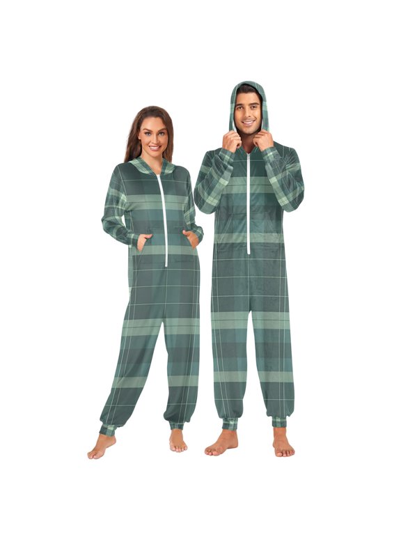 Just Love Buffalo Plaid Adult Onesie Sherpa Lined Hoody One Piece ...