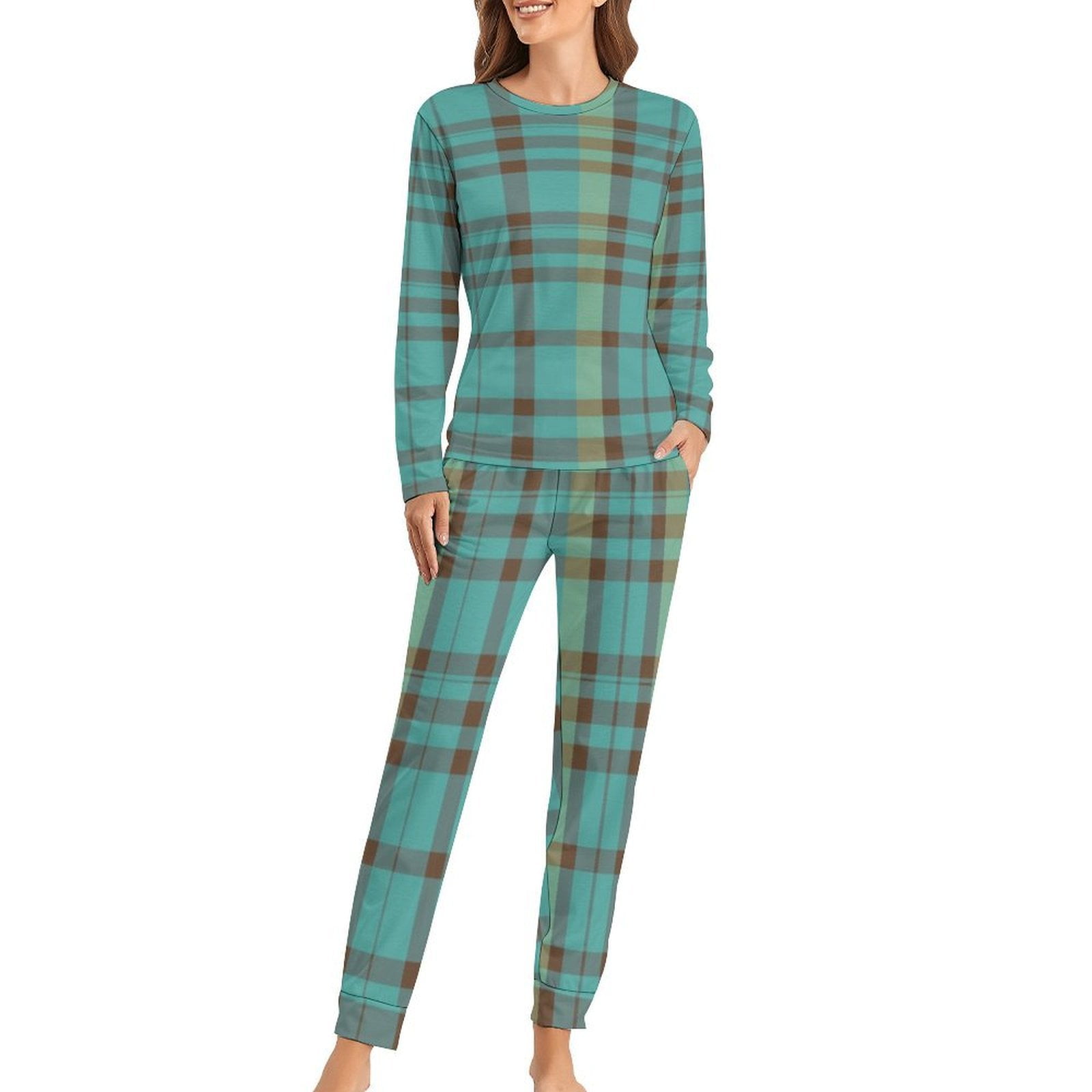 Grid Stripe Pattern Pajamas Woman Long Sleeves Cute Pajama Sets Two ...