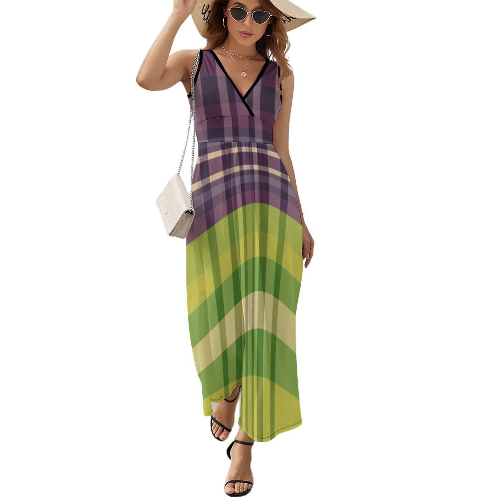 Grid Stripe Pattern Sleeveless Luxury Evening Dress For Women Party ...