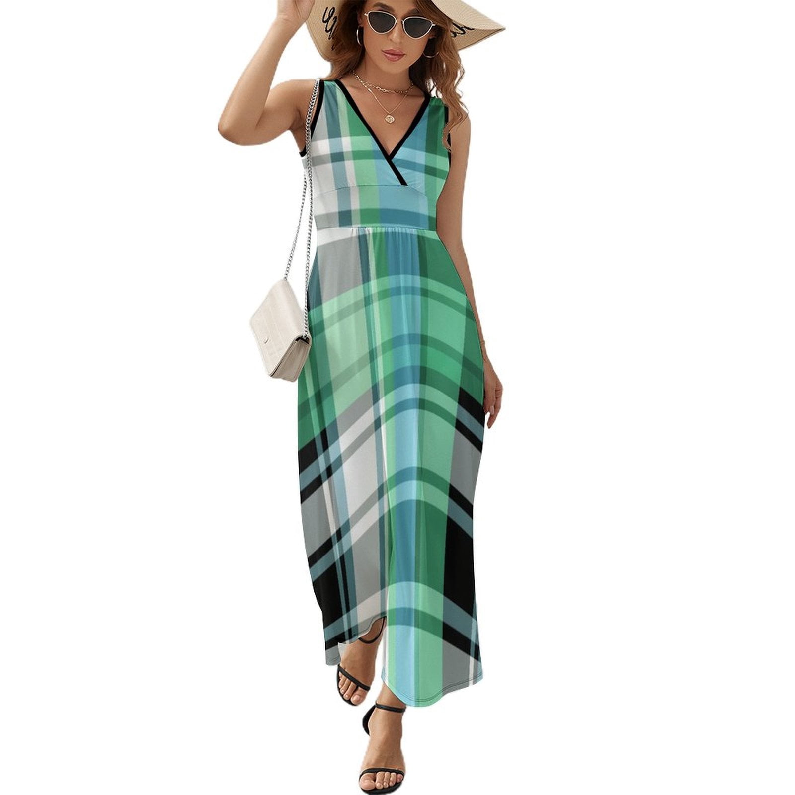 Grid Stripe Pattern Sleeveless Luxury Evening Dress For Women Party ...