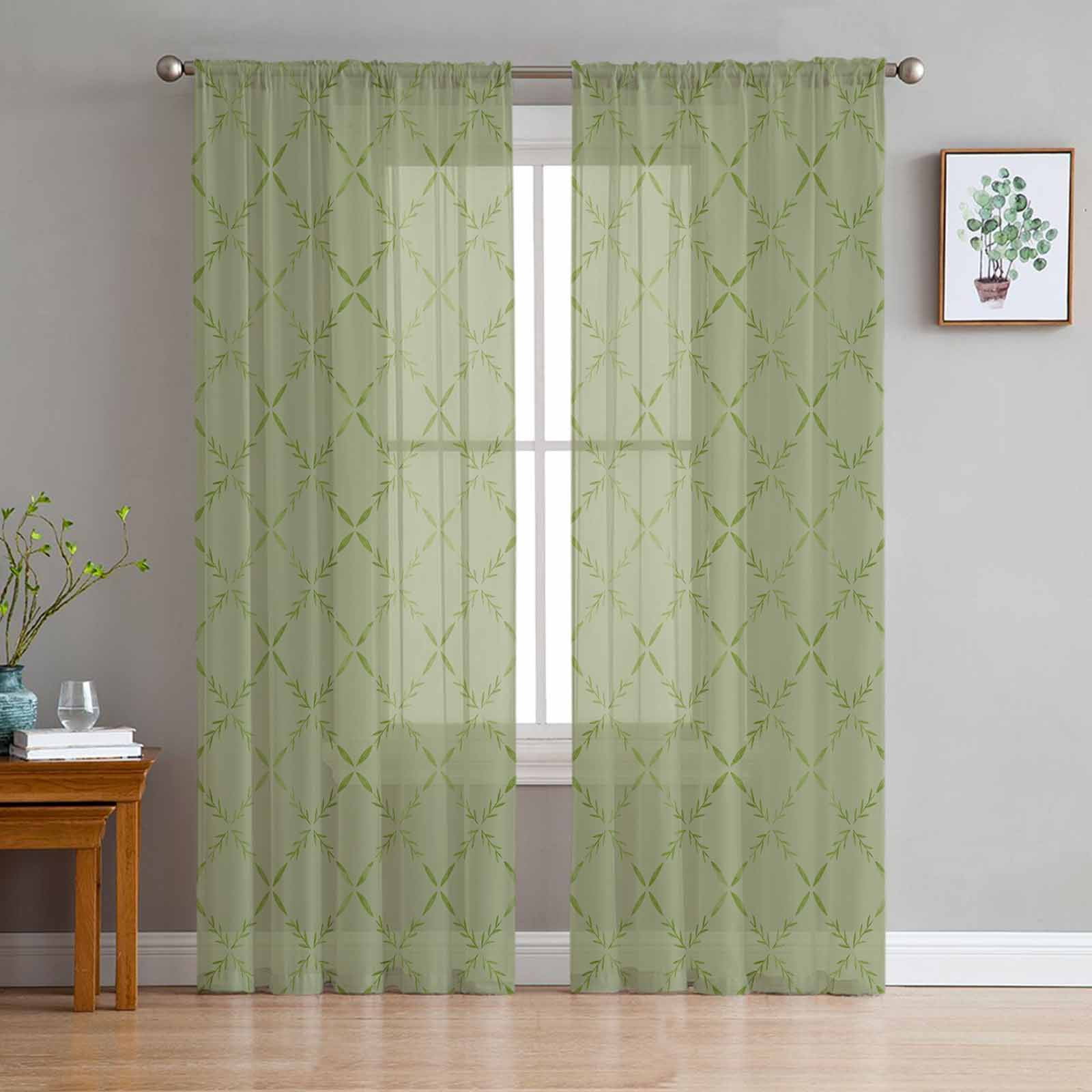 Grid Texture Sage Green Sheer Curtains for Living Room Modern Home r ...