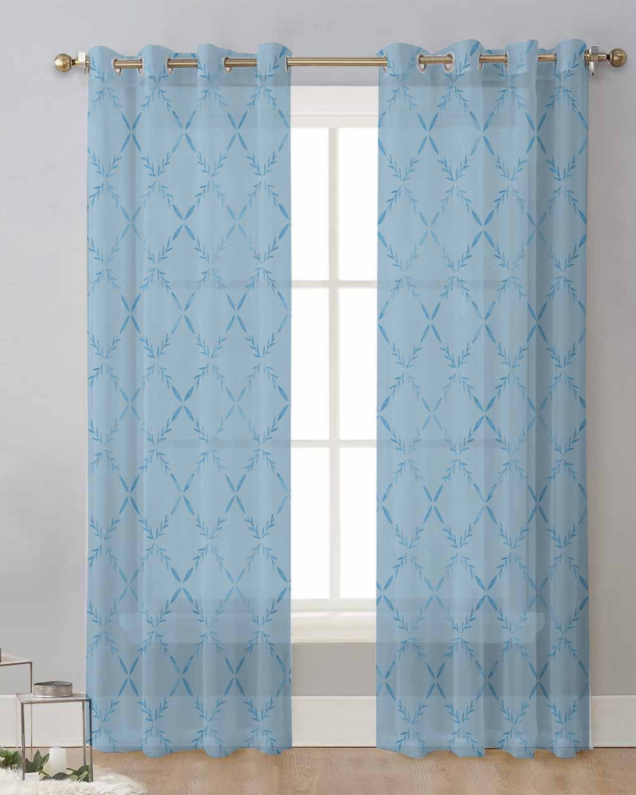 Grid Texture Wave Ride Bedroom Voile Curtain Window Treatment Drapes ...