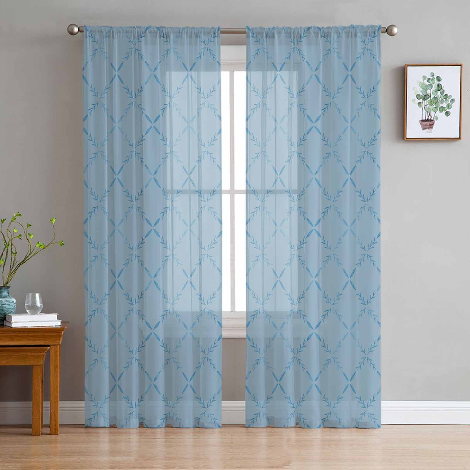Grid Texture Wave Ride Sheer Curtain Living Room Drapes Home Bedroom ...