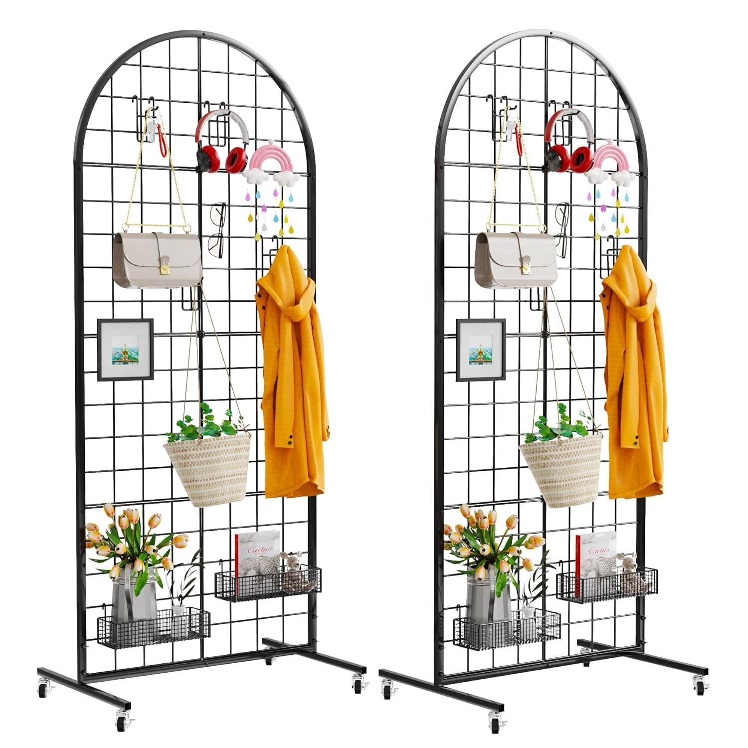 Grid Wall Panel 2PCS Display Stand 2' x 5.2' FT Black Gird Wall Panels ...
