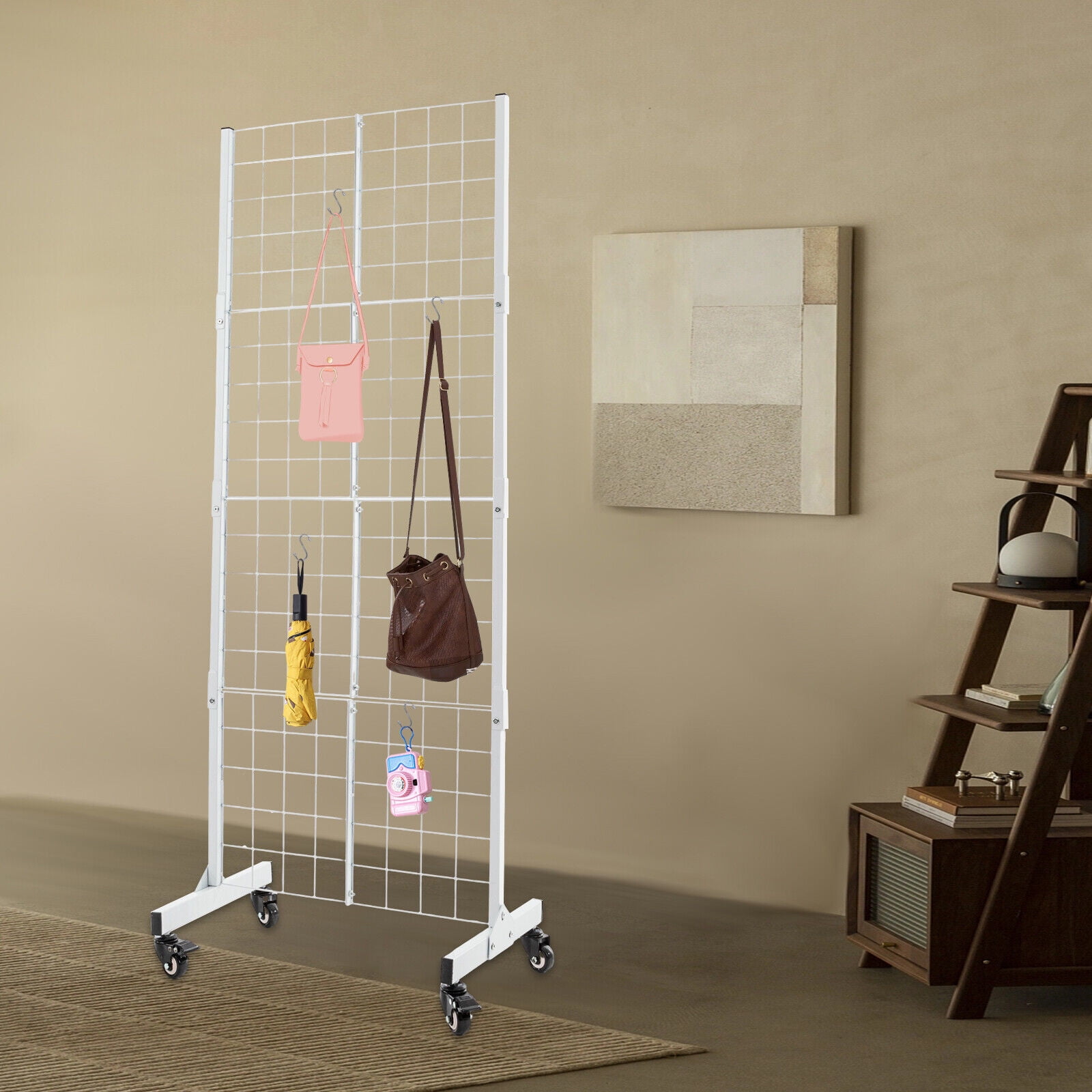 Grid Wall Panel Pegboard Retail Display Rack & Wheels Portable Craft ...