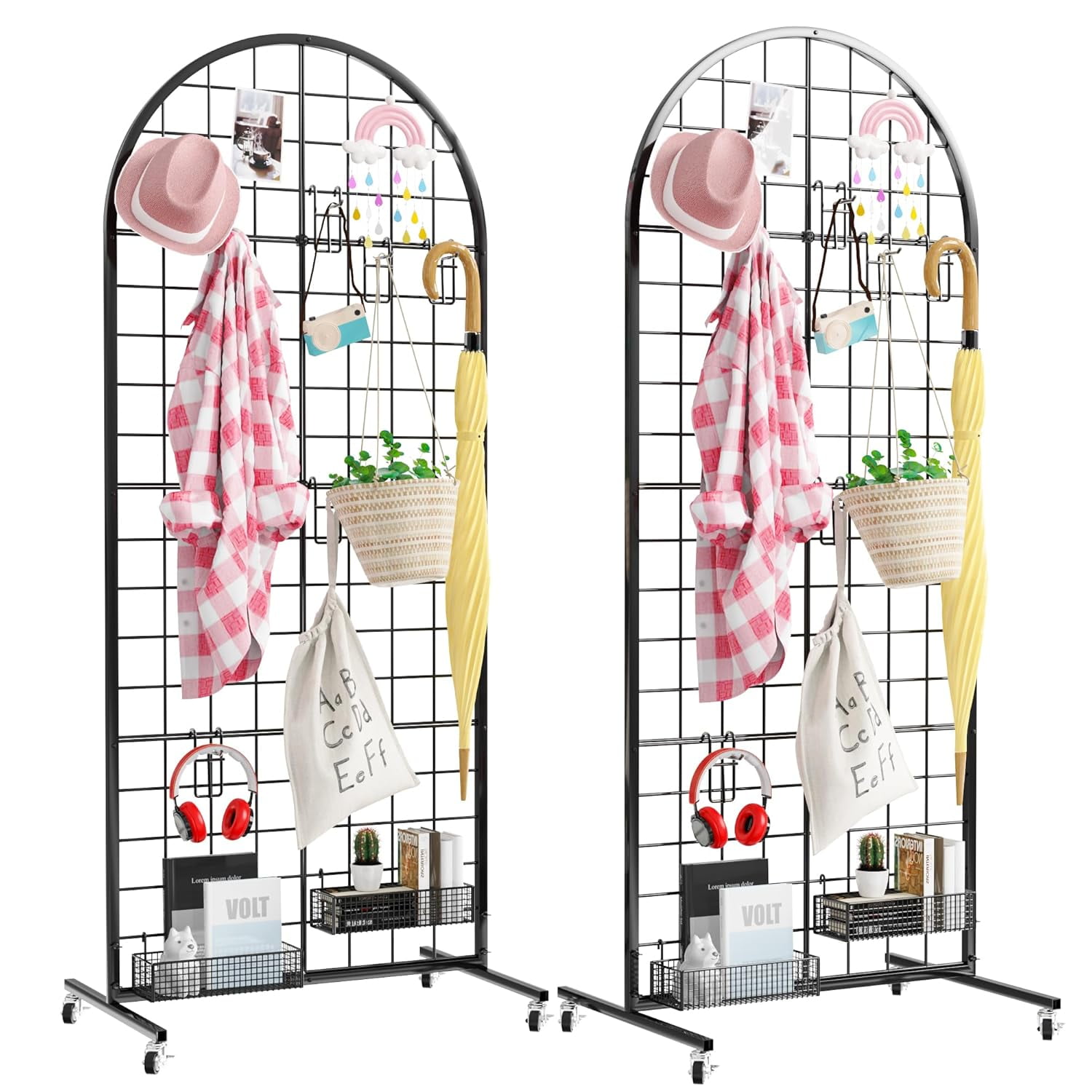 Grid Wall Panels Display Stand 2' x 5.2' FT Black Movable Wire Grid ...