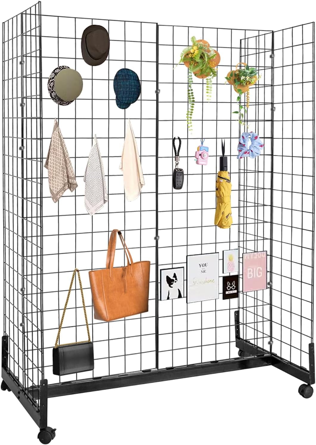 Grid Wall Tower Floorstanding Wire Grid with Rolling Base Mesh Cart for ...