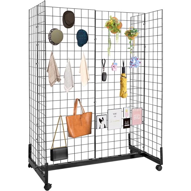 Grid Wall Tower Floorstanding Wire Grid with Rolling Base Mesh Cart for ...