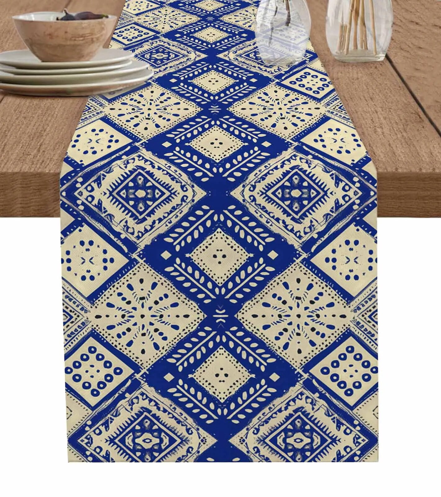 Grid Watercolor Hand Painted Table Runner Wedding r Table Runner Home ...