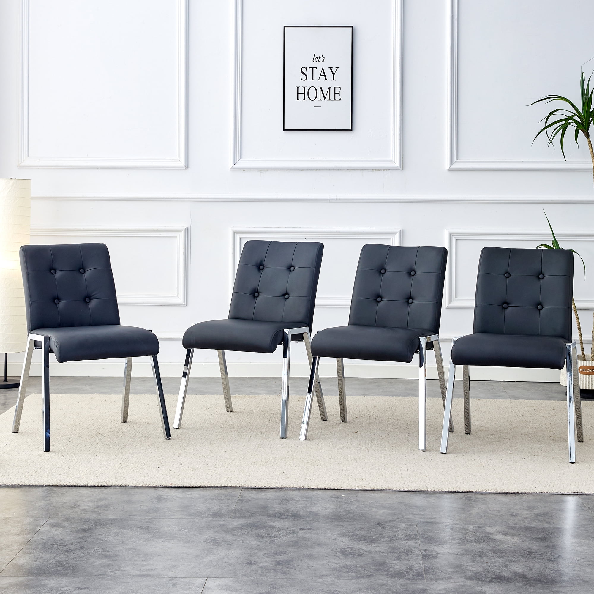 Grid armless high backrest dining chair, electroplated metal legs ...