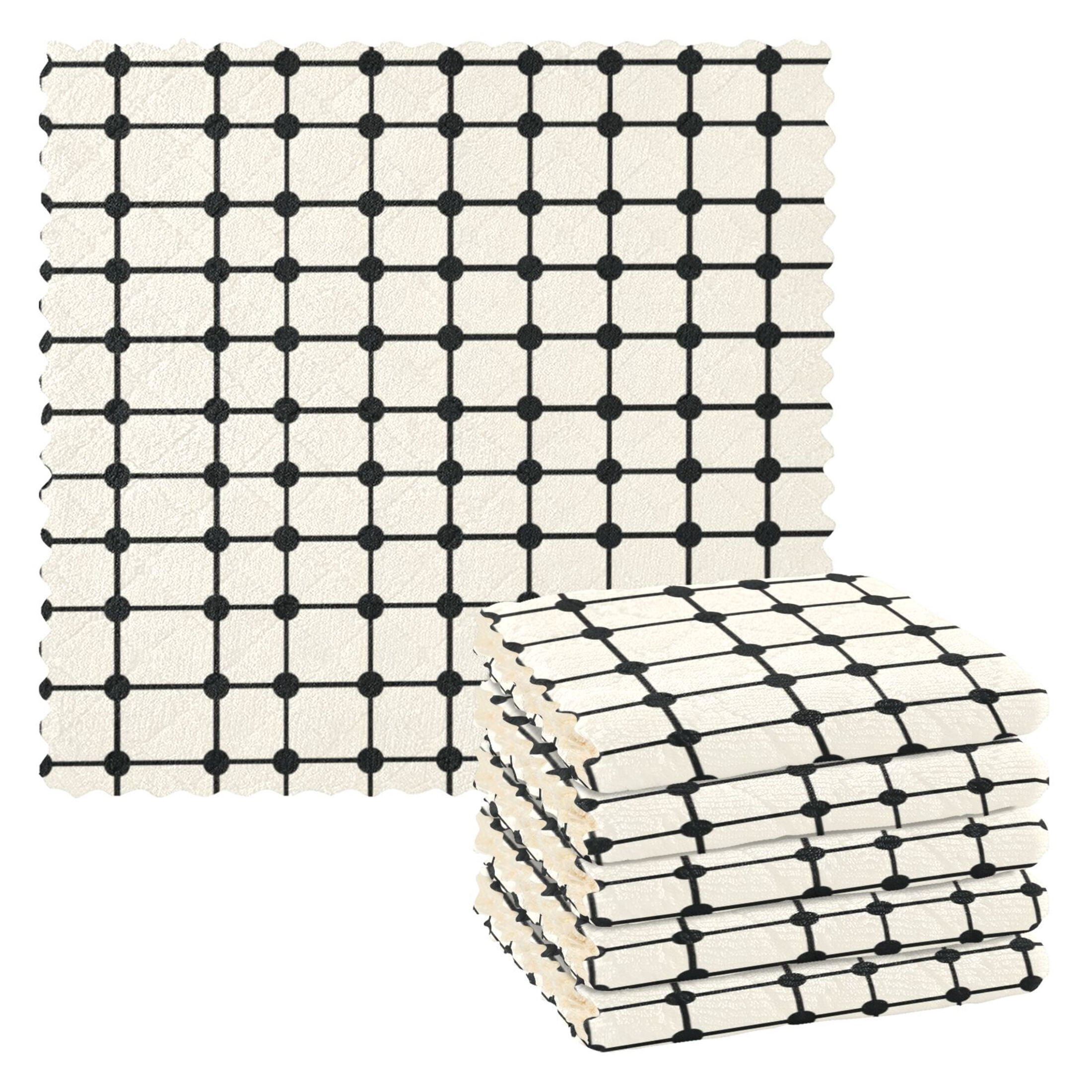 Grid with Black Dots Pattern 6 Pack Kitchen Cleaning Cloths 11'' x 11 ...