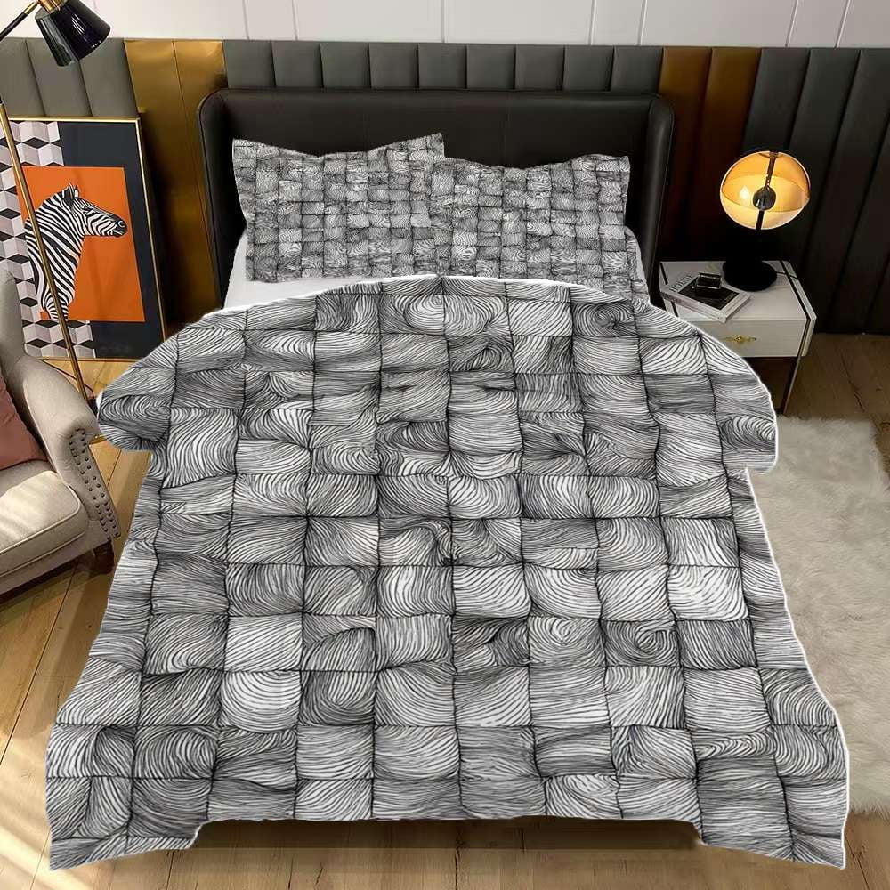 Gridded Abstract Line Art Comforter Set Queen Size Bedding Set For ...