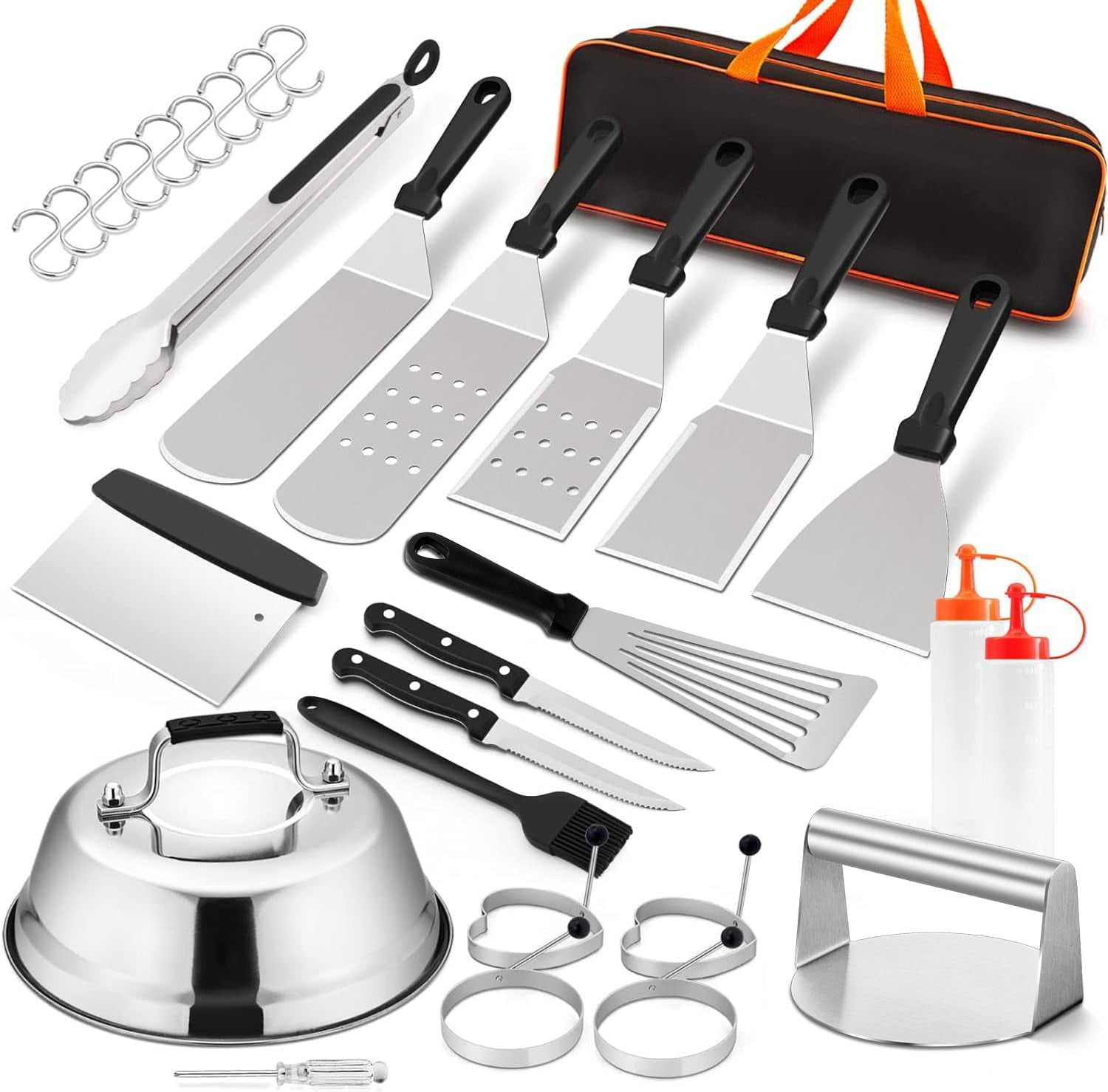 Griddle Accessories Kit of 20, Heavy Duty Metal Spatula Set, Stainless ...