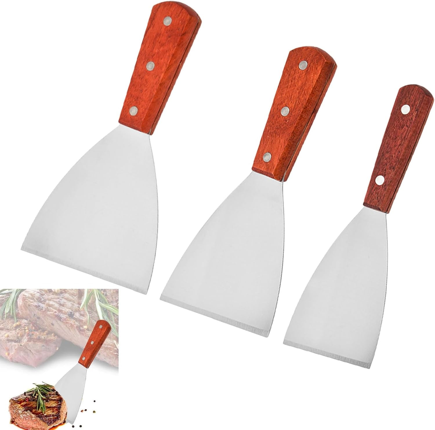 Griddle Scraper, Grill Scrapers, Griddle Spatula, 3 Pcs Stainless Steel ...