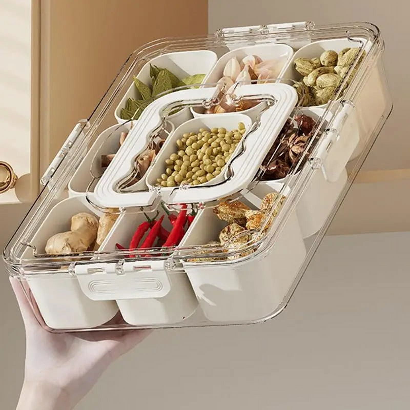 Grids Divided Serving Tray Storage Box Portable Sub-Format Seasoning ...