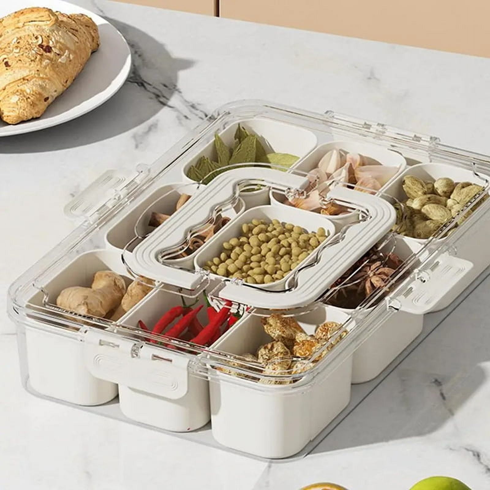 Grids Divided Serving Tray Storage Box Portable Sub-Format Seasoning ...