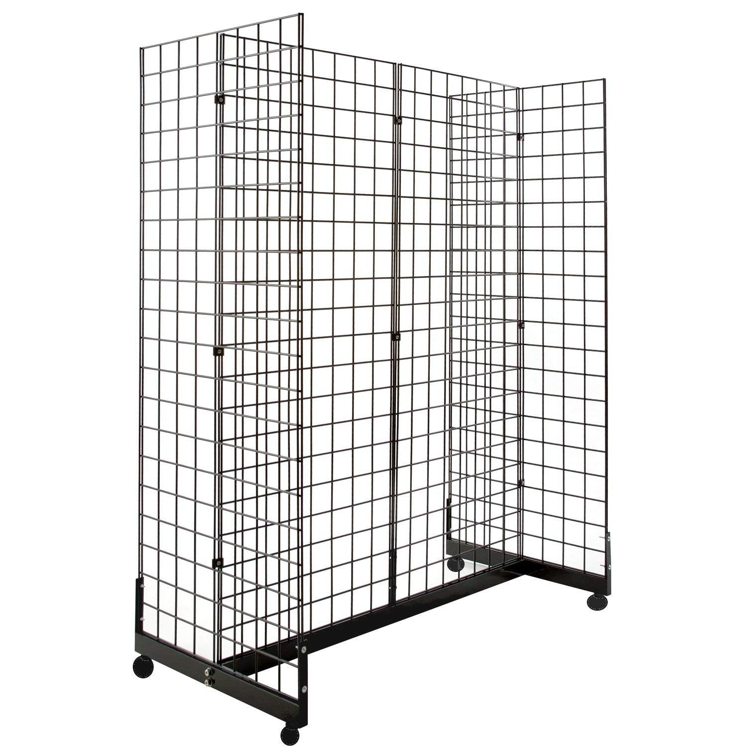 Gridwall Panel Display Fixture with Gondola Base with Casters - BLACK ...