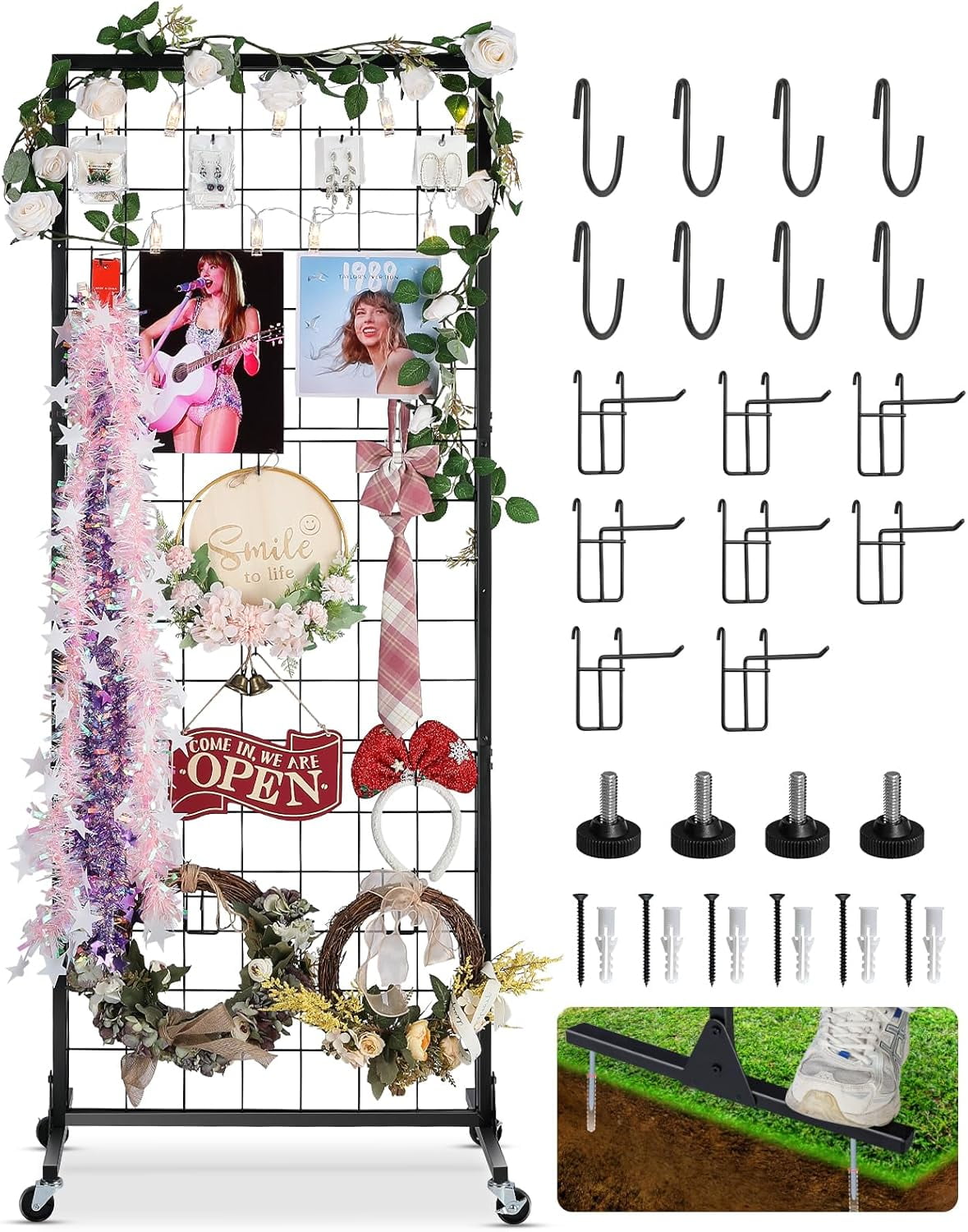 Gridwall Panel Display Stand Rack- Heavy-Duty Movable Wire Gridwall ...