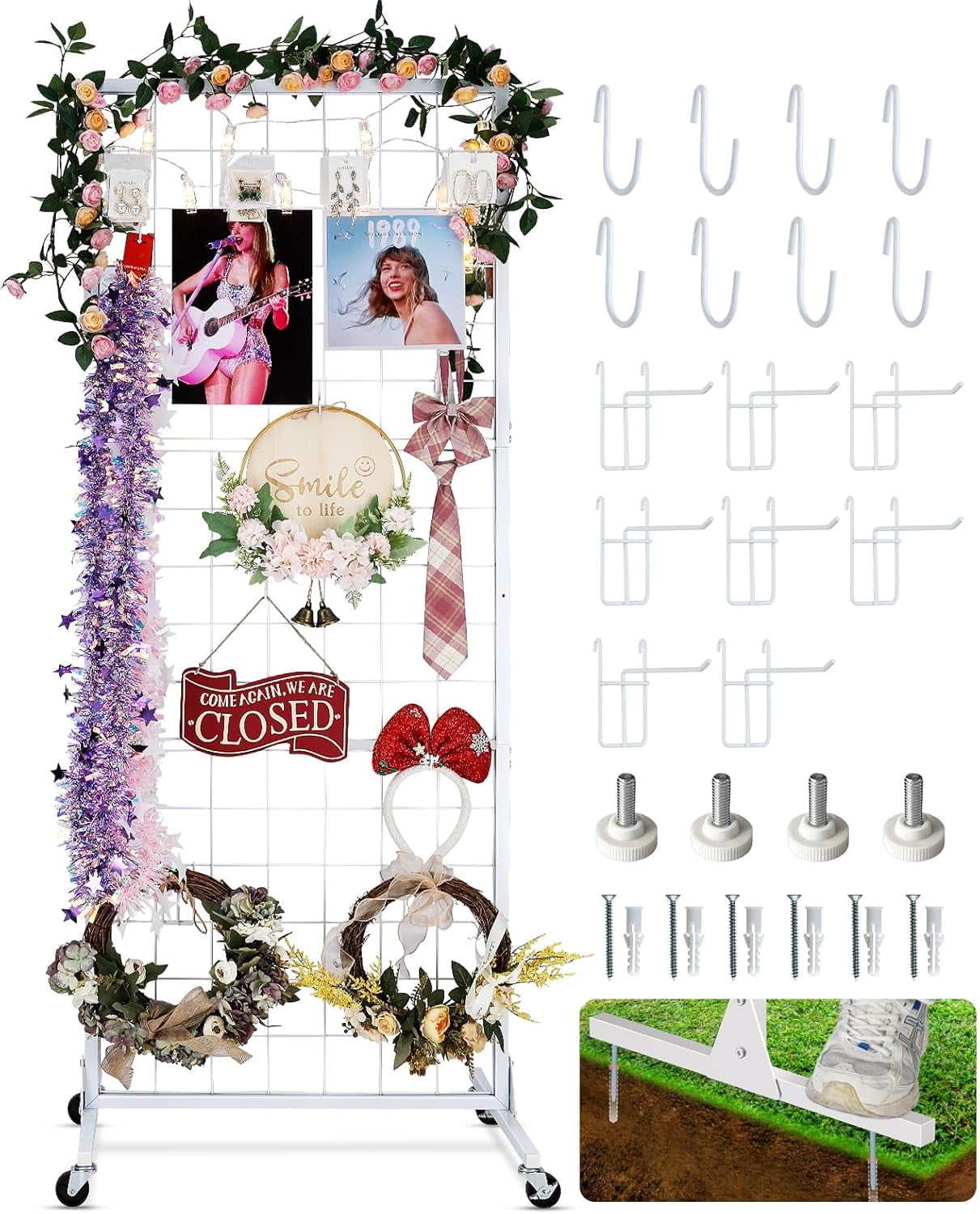 Gridwall Panel Display Stand Rack- Heavy-Duty Movable Wire Gridwall ...