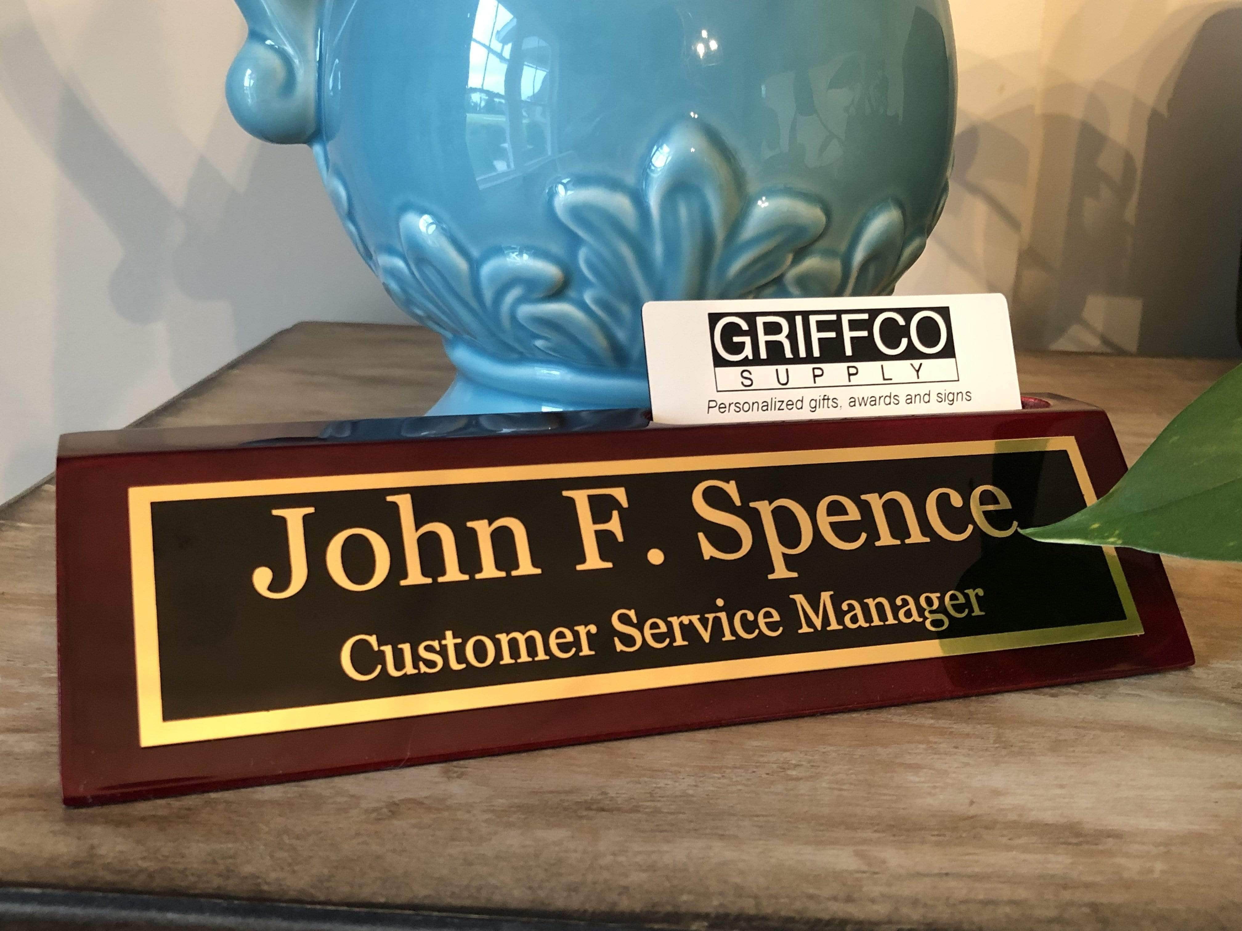 Griffco Supply Personalized Rosewood Desk Name Plate with Business Card ...