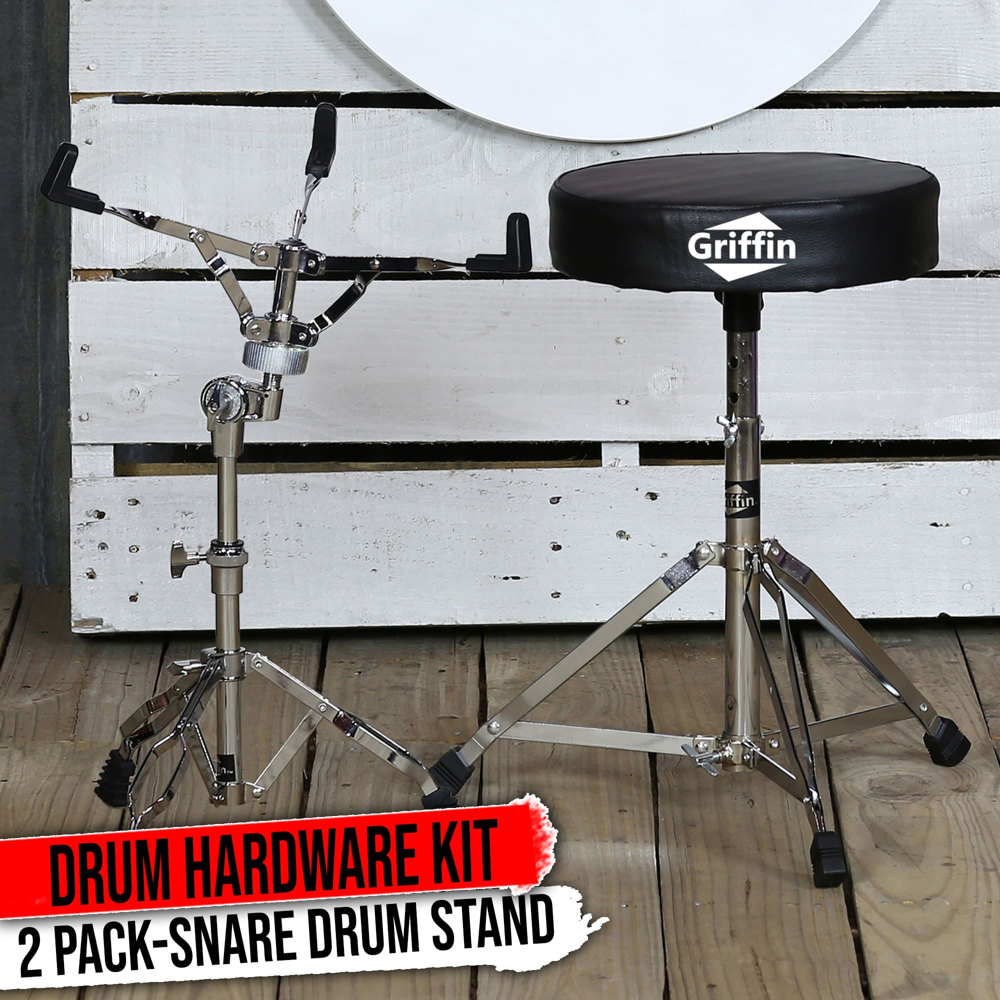 Griffin 2-PACK Drum Throne & Snare Stand | Double Braced Legs Light ...