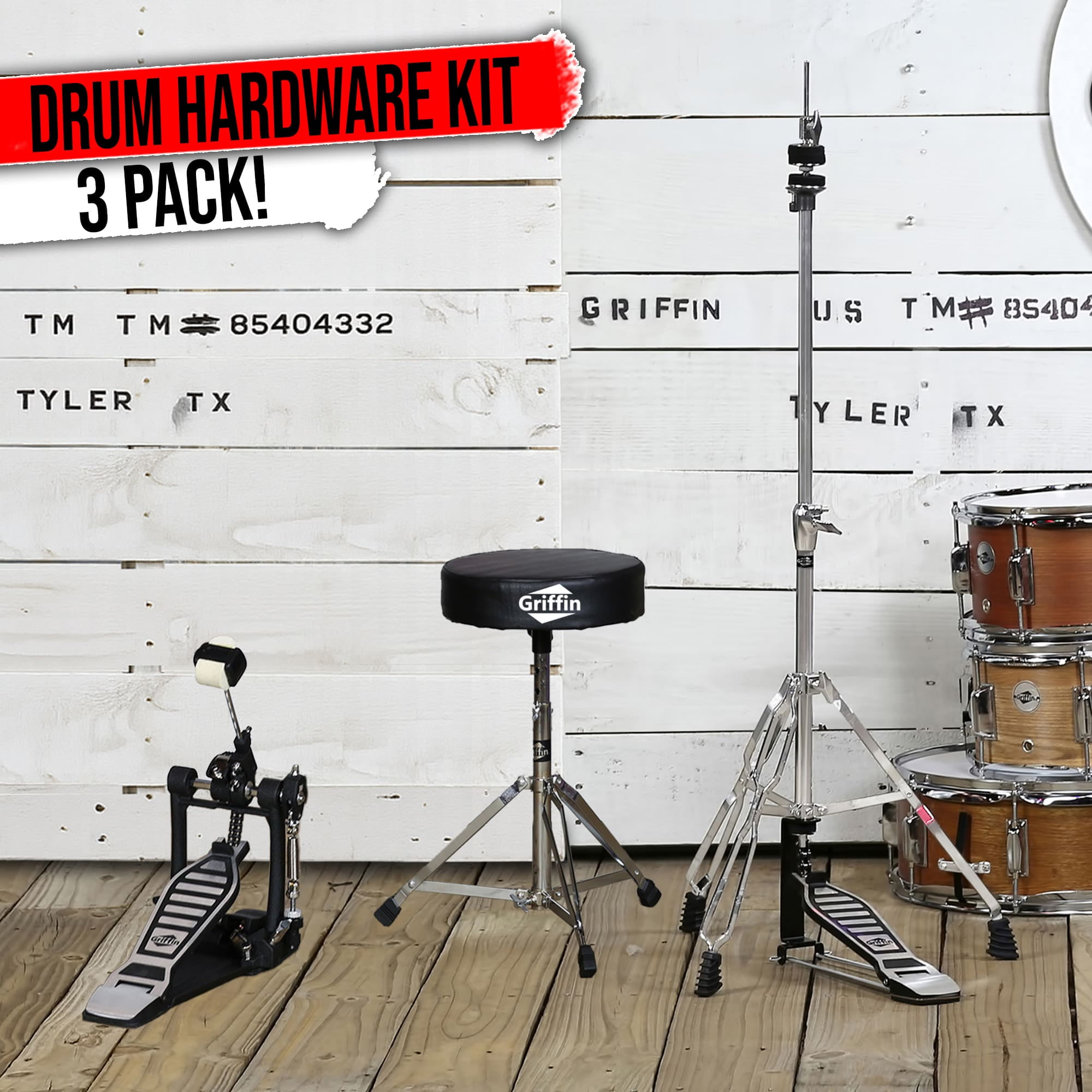 Griffin (3-PACK) Kick Pedal, Drum Throne, Hi-Hat Stand | Percussion ...