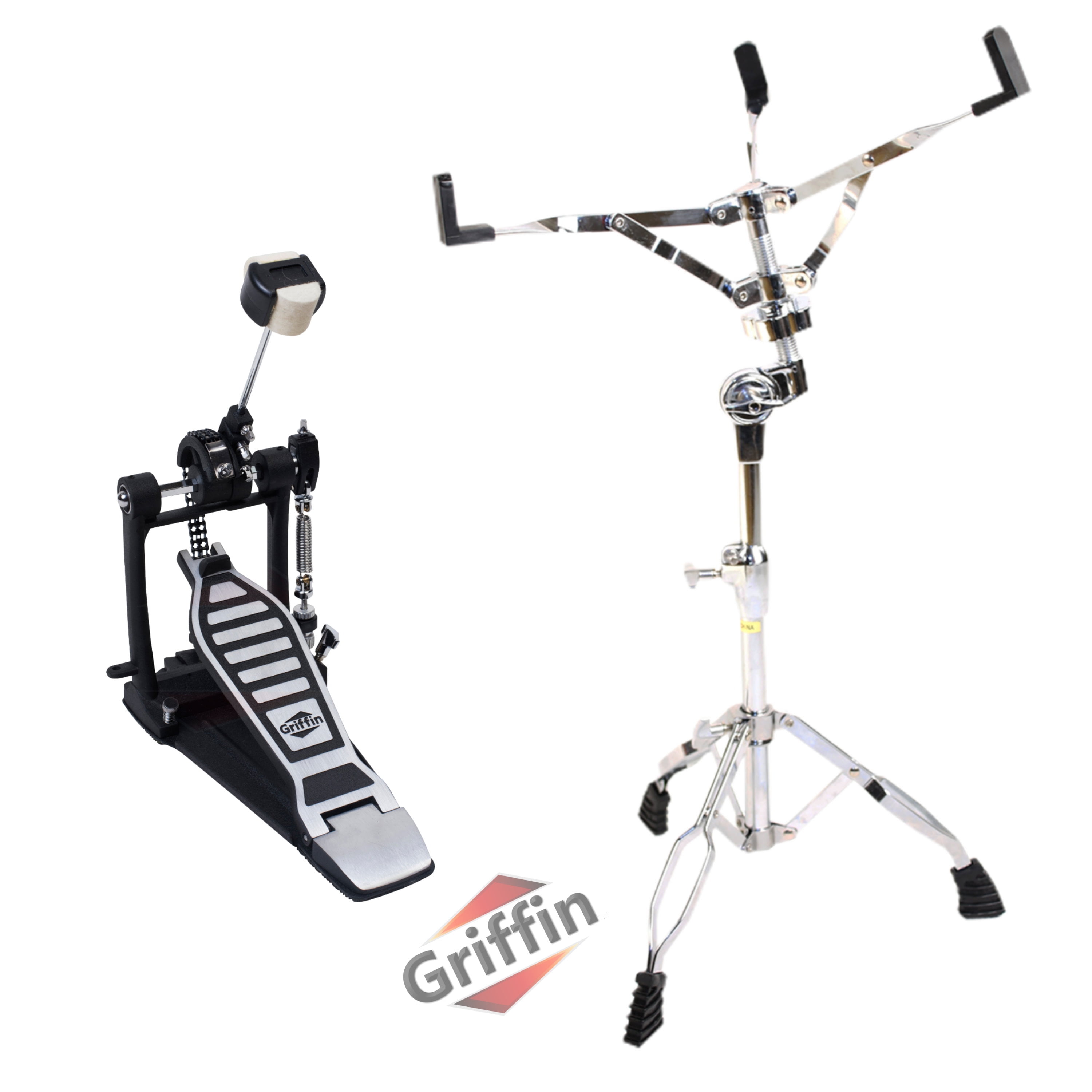 Griffin Deluxe 2 Pack- Single Kick Bass Drum Pedal & Snare Drum Stand ...