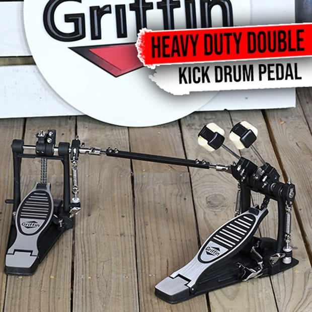 Griffin Double Kick Drum Pedal Twin Foot Bass Dual Chain Percussion ...