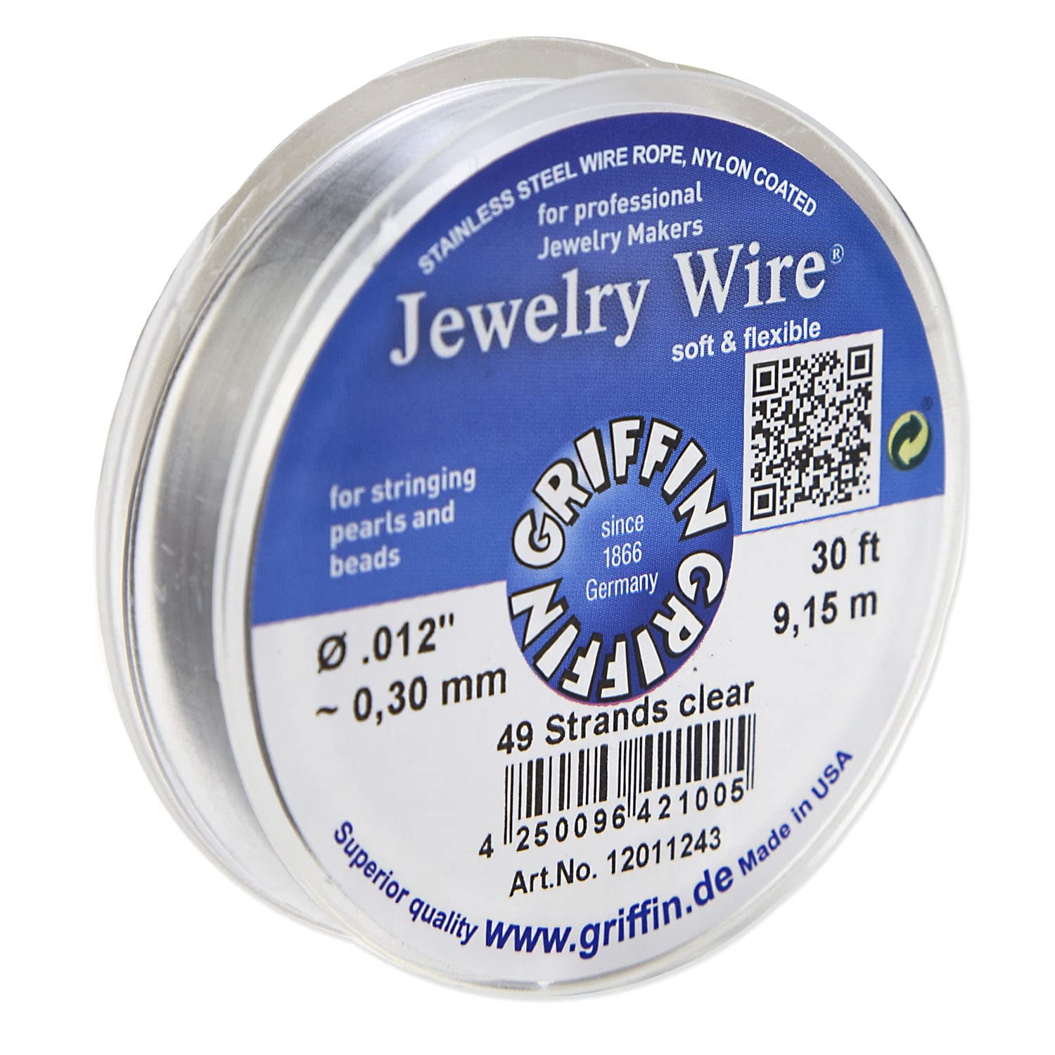 Griffin Jewelry Wire .012" Clear 49 Strand (30ft) Stainless Steel Wire ...