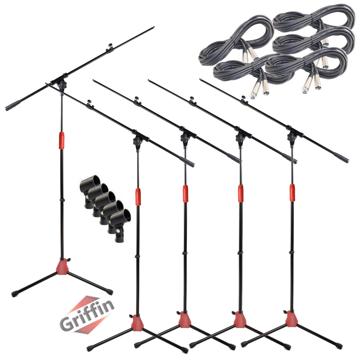 Griffin Microphone Stand (Pack of 5) with XLR Cables & Mic Clip ...