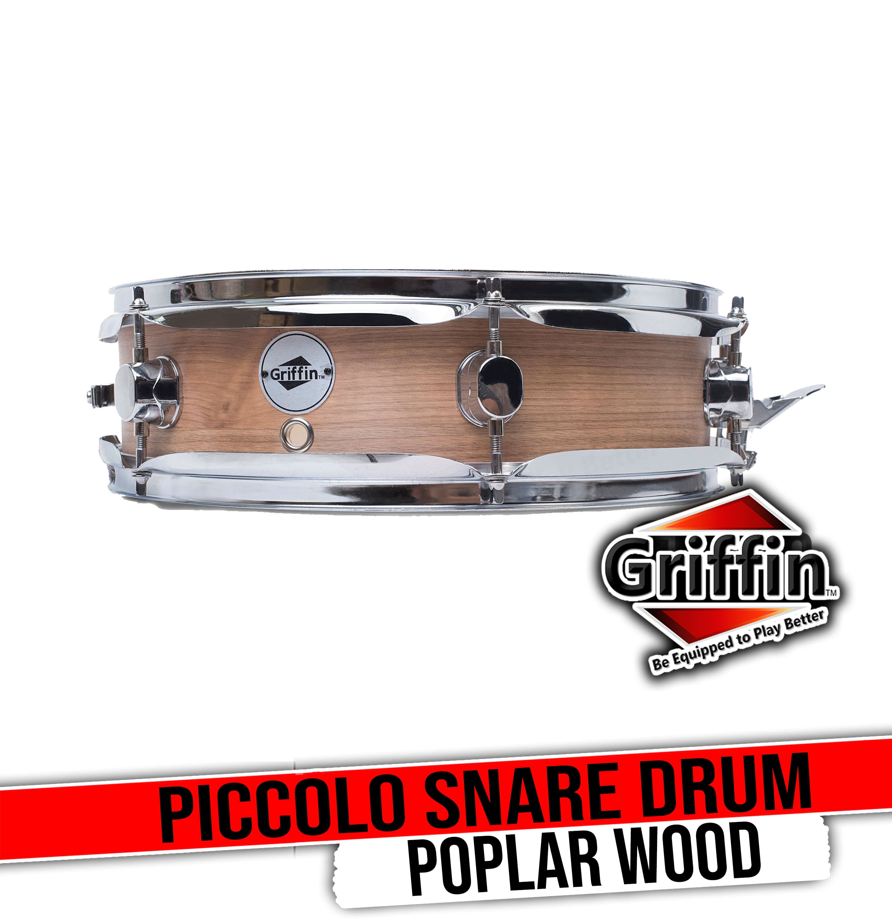 Griffin 13" x 3.5" Piccolo Snare Drum, 100% Poplar Shell, Oak Finish ...