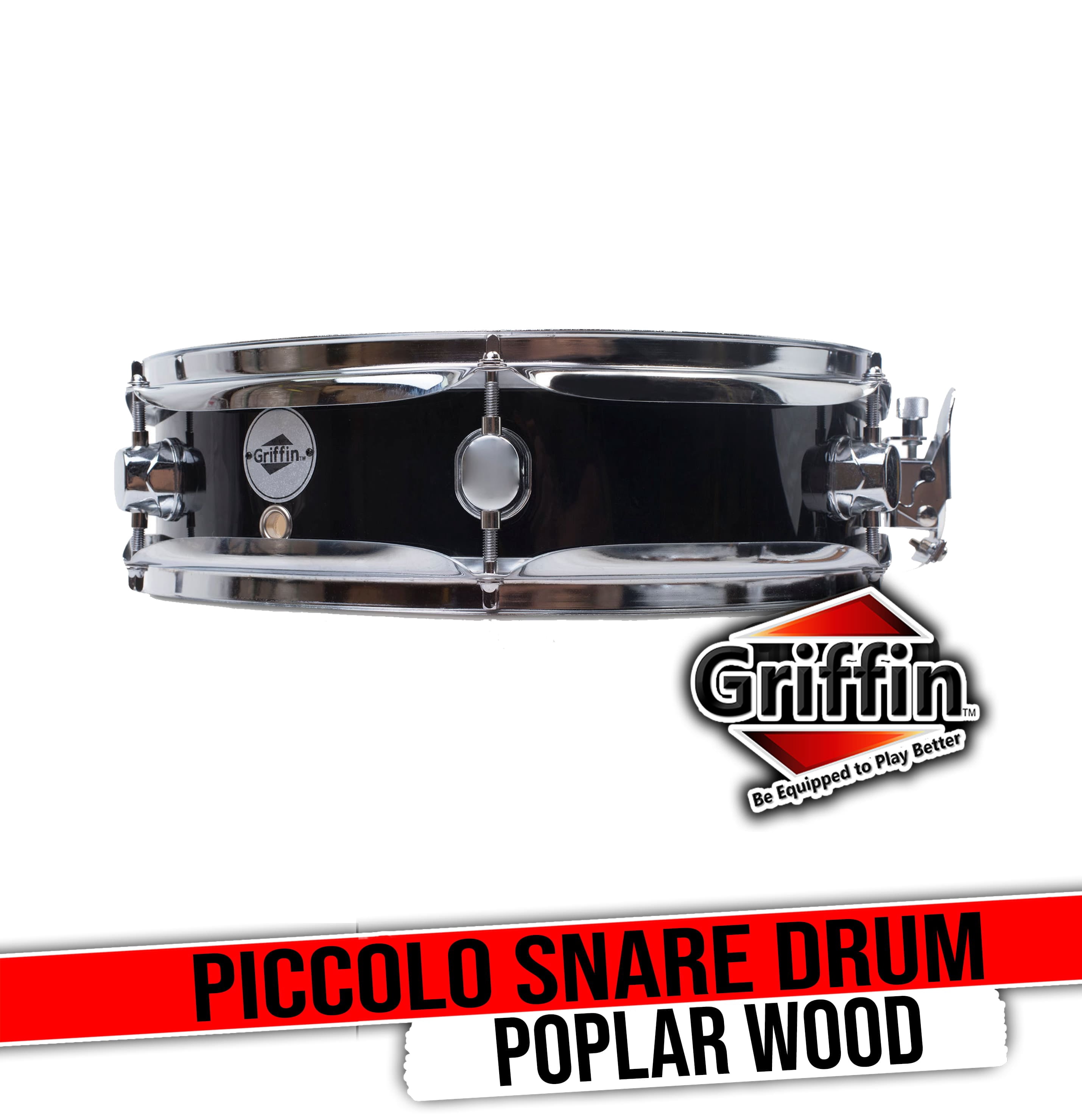 Griffin Snare Drum 13" x 3 - 5" - Piccolo 100% Poplar Wood Shell with ...