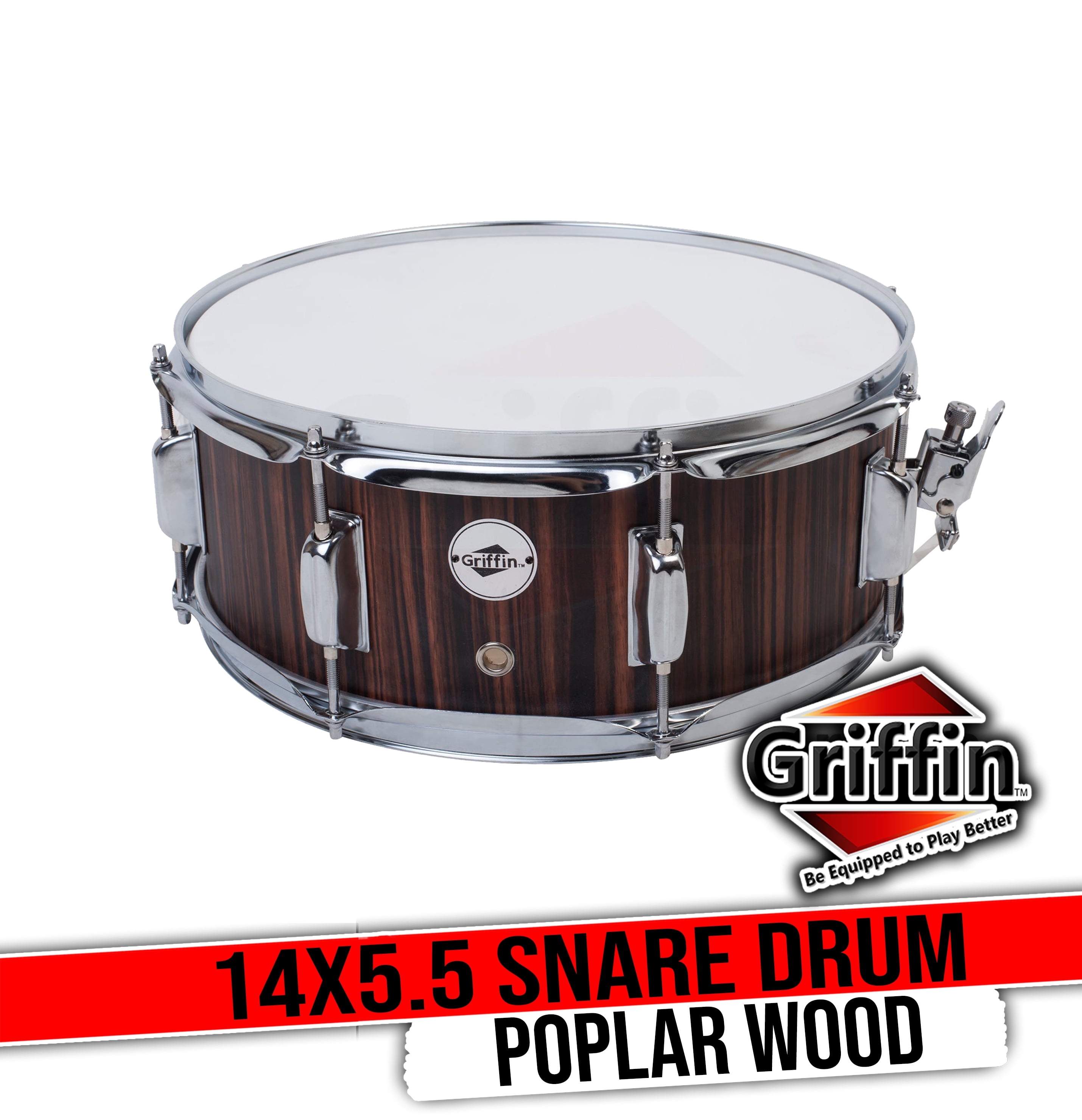 Griffin Snare Drum - 14”X5.5" Poplar Wood Shell Acoustic Percussion ...