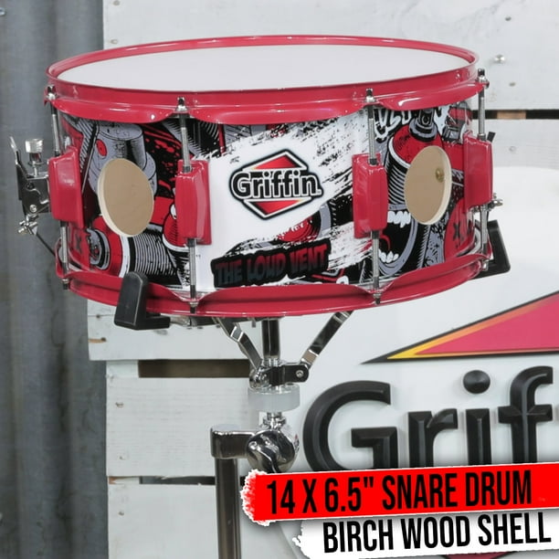 Griffin Snare Drum Birch Wood Shell 14”x6.5 inch Large Vents Metal ...
