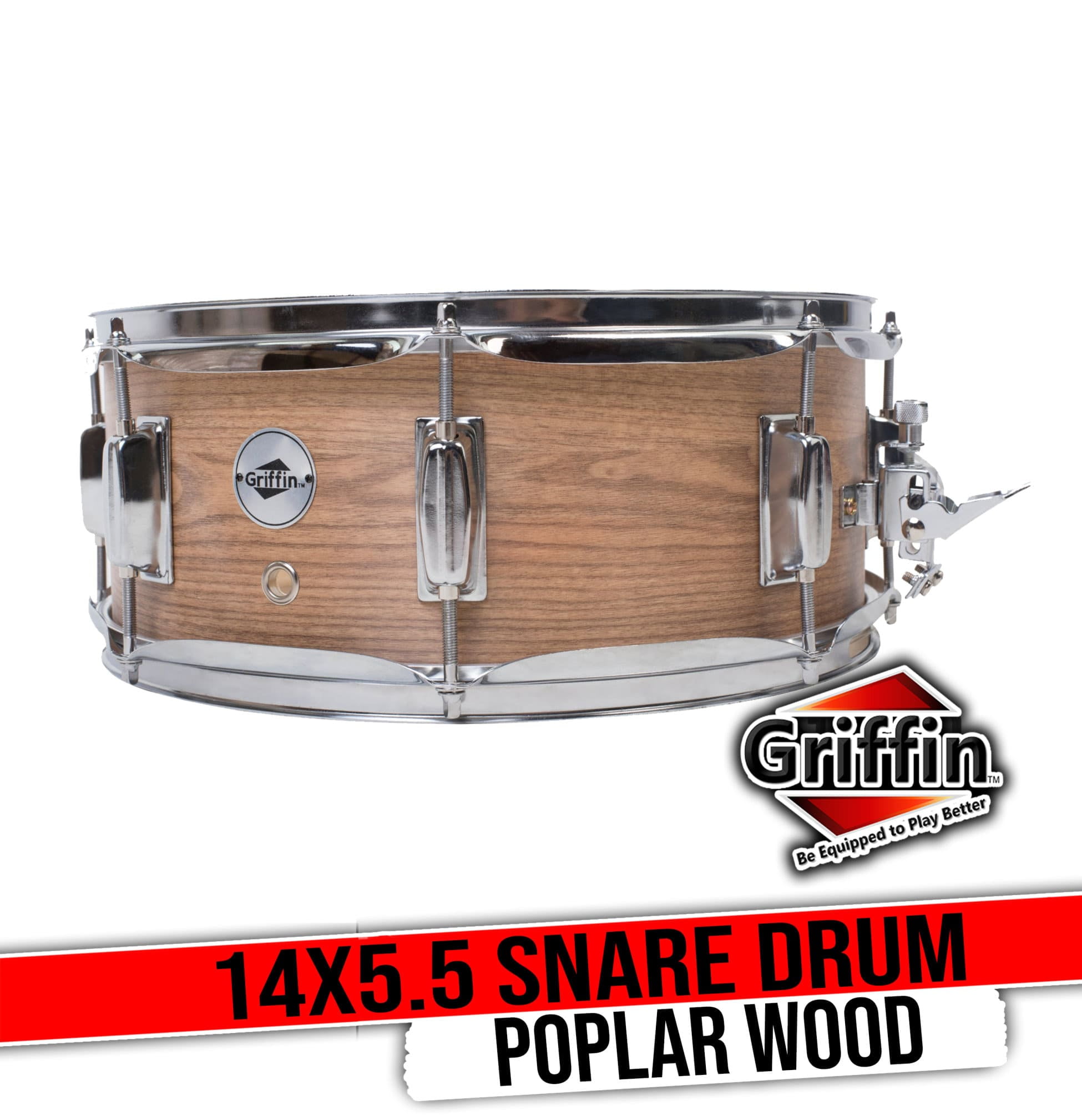 Griffin Snare Drum - Oak Wood PVC on Poplar Wood Shell 14" x 5 - 5 ...