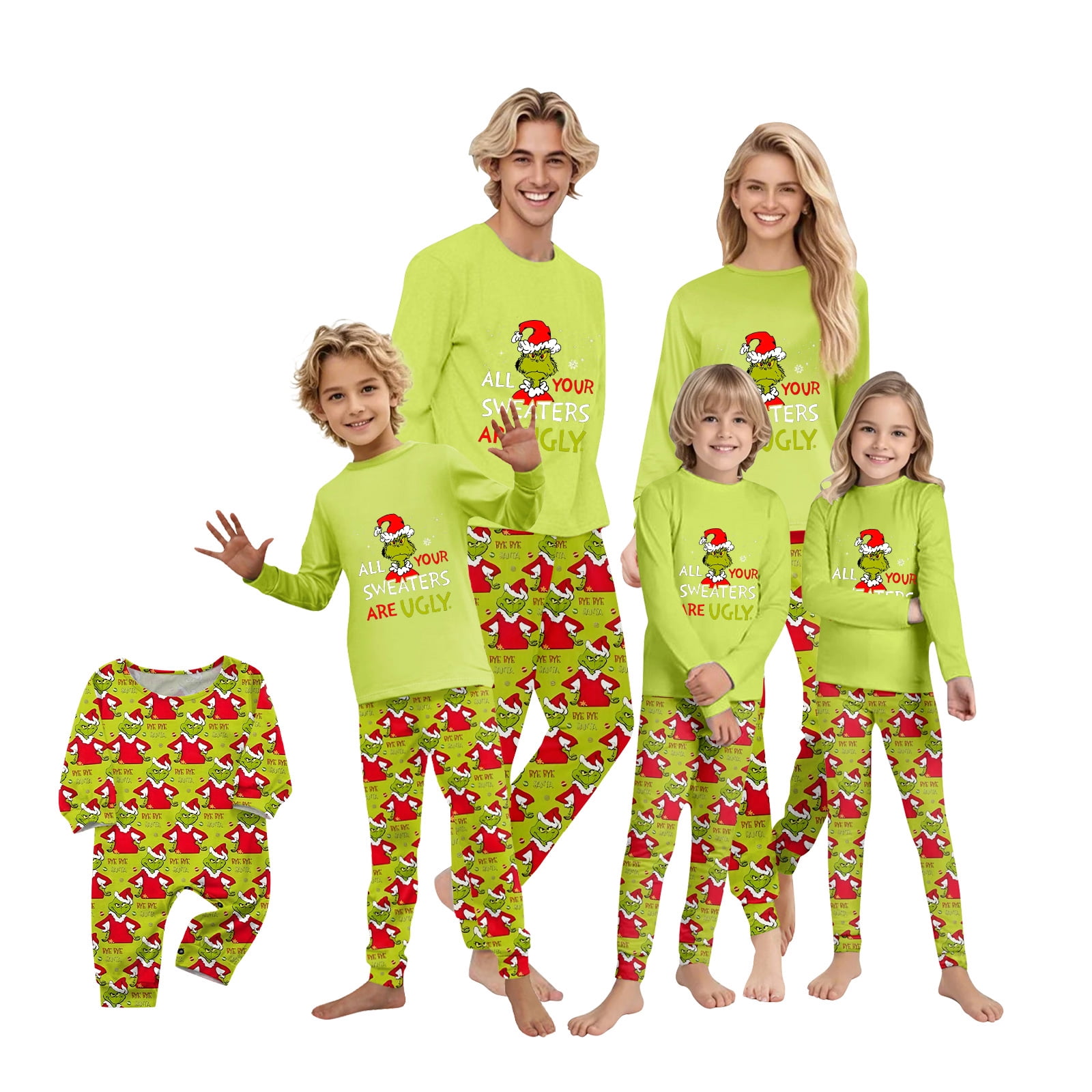 Grin Xmas Pjs Matching Sets - Family Xmas Hooded Zippered Jumpsuits ...