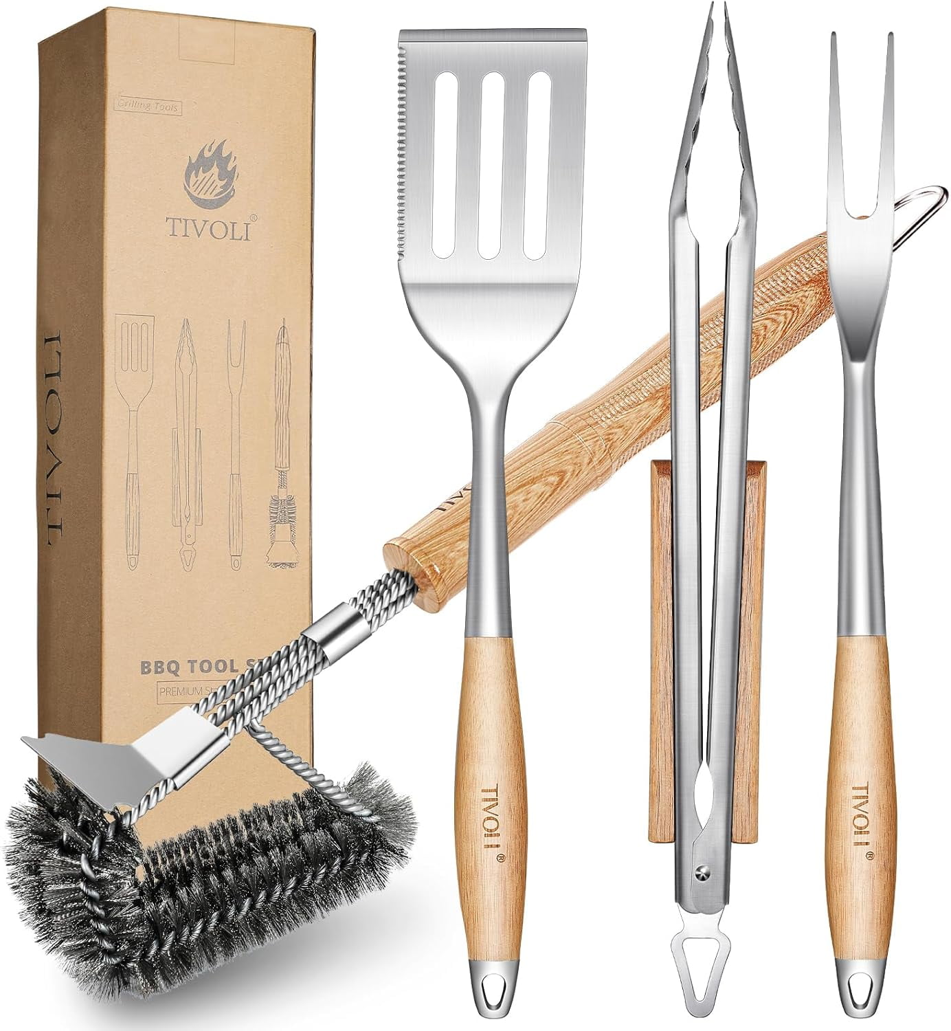 Grill Accessories 4PC BBQ Tools Set with Heavy Duty Stainless Steel ...