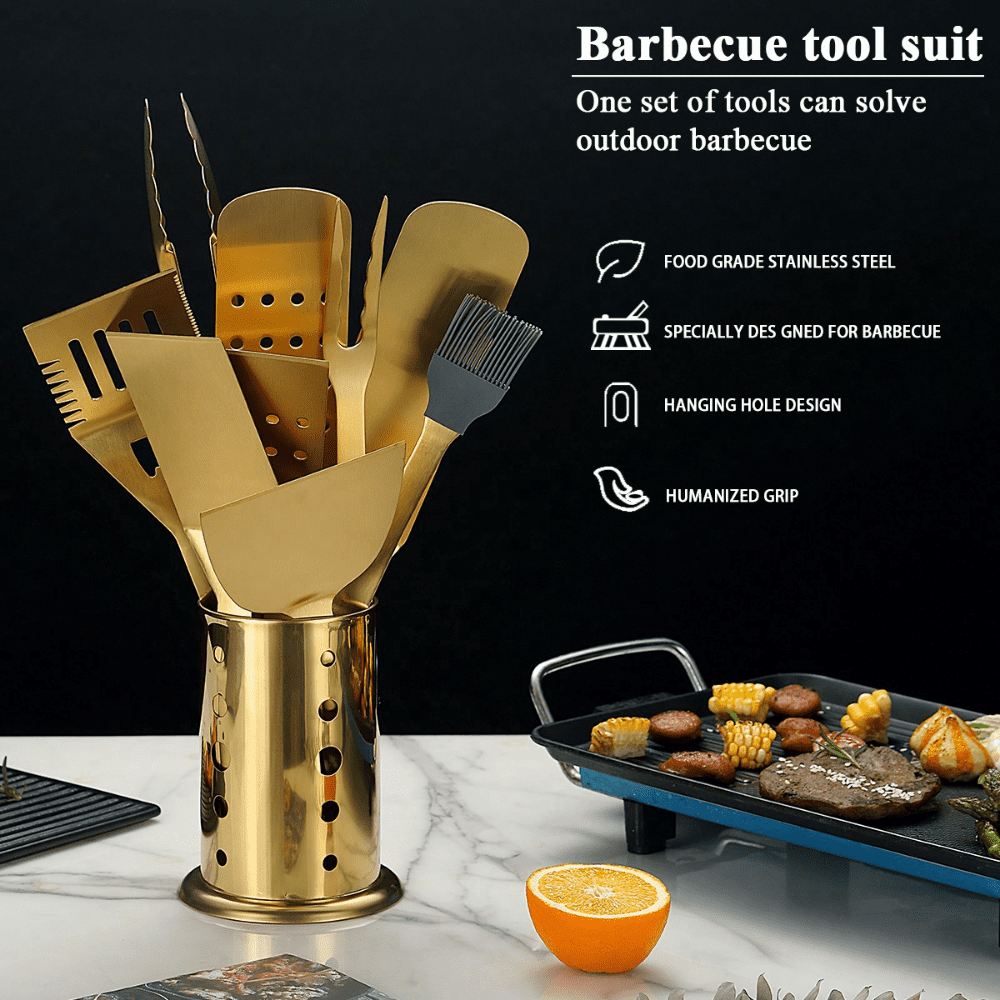 Grill Accessories Kit 10 Pieces With A Utensils Holder, Stainless Steel ...