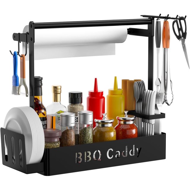BOIVSHI BBQ Grill Utensil Caddy with Paper Towel Holder, Condiment ...