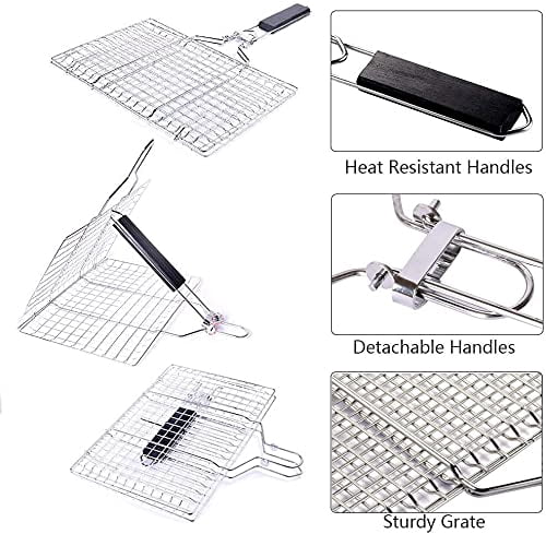 Grill Basket,BBQ Grill Rack, BBQ Net Clip Removable Stainless Steel ...