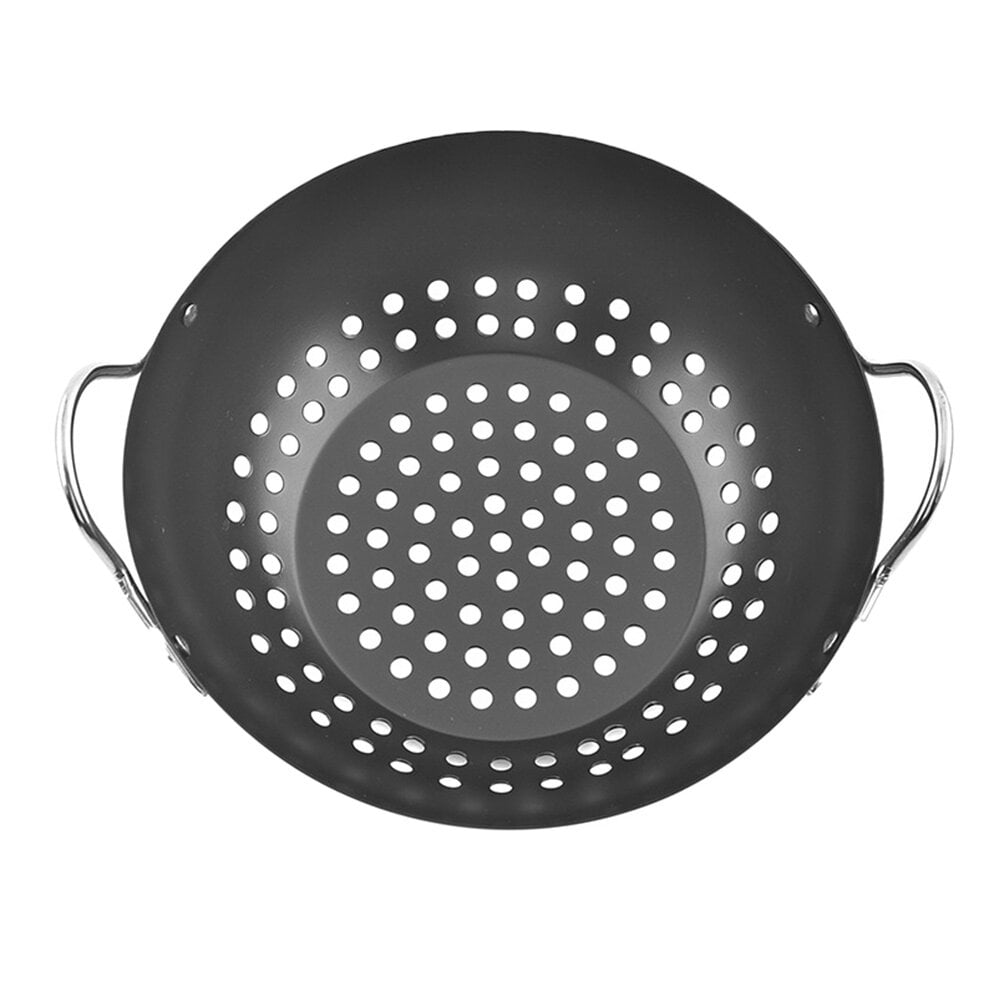Grill Basket Bbq Vegetable Grilling Barbecue Pan Wok Veggie Steel Grate ...