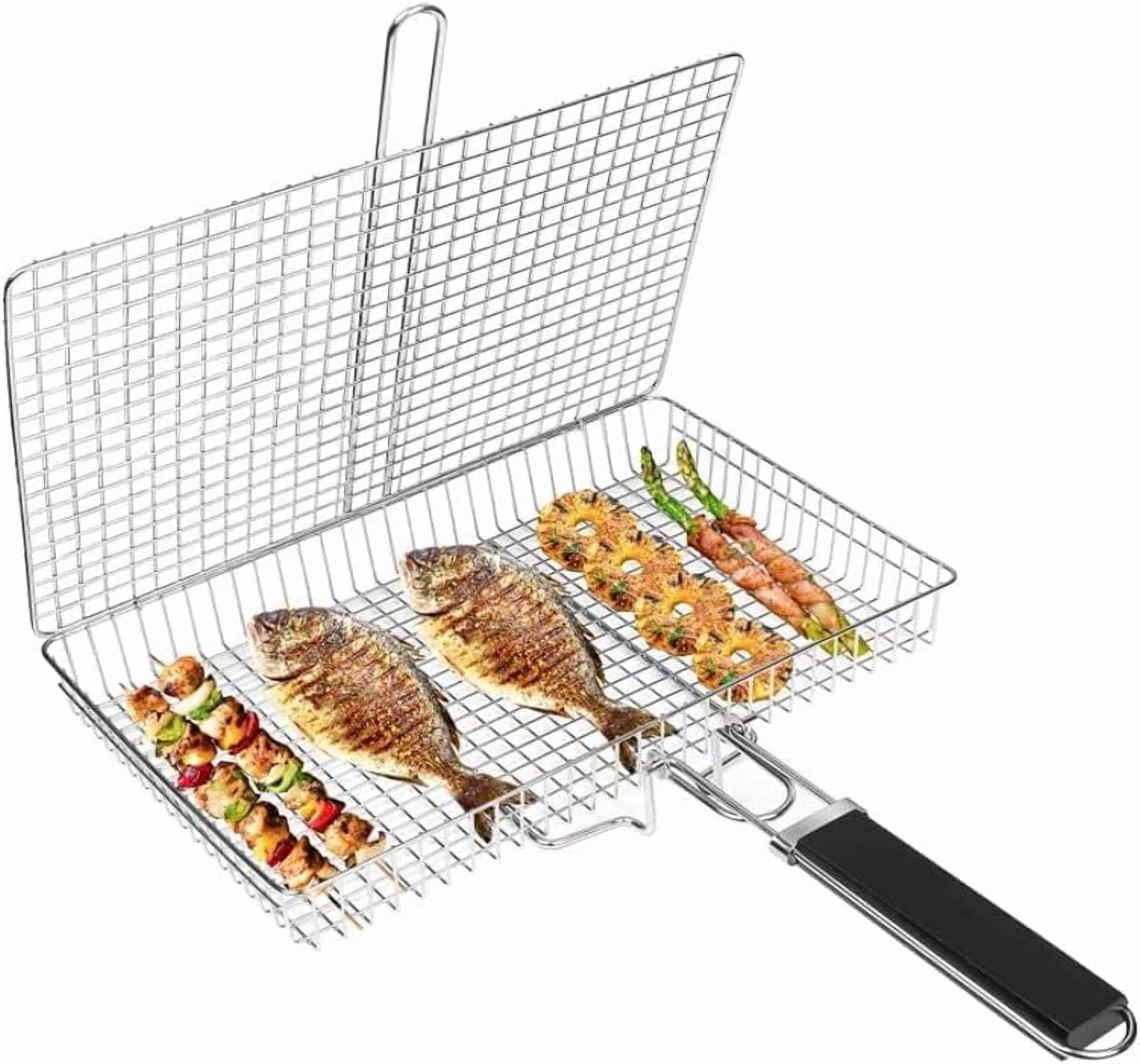 Grill Basket Large Portable Folding BBQ Camping Grilling Rack for Fish ...