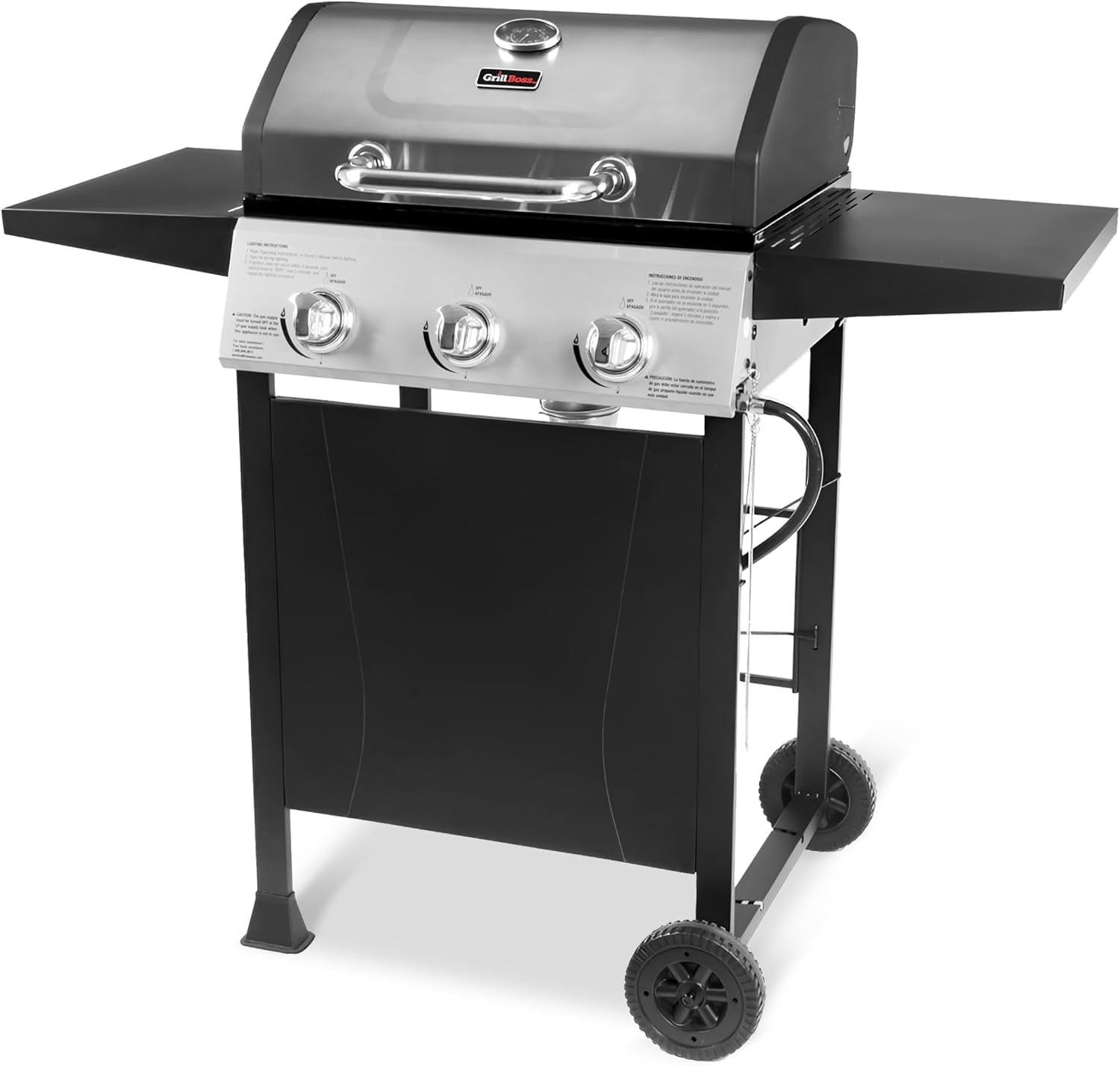 Grill Boss 3 Burner Propane Gas Grill, Portable BBQ with Lid, Wheels ...