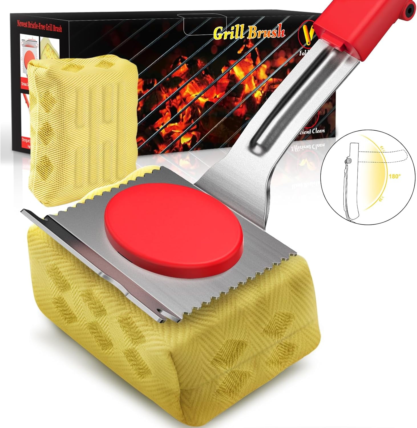 Grill Brush Bristle Free, Foldable BBQ Grill Brush for Outdoor Grill ...