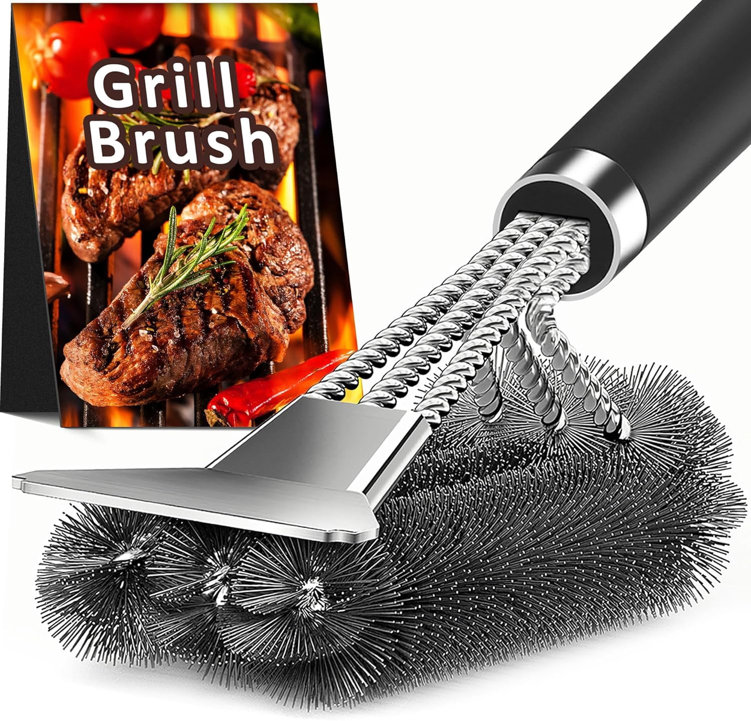 Grill Brush with Scraper, 18" Adjustable Handle BBQ Grill Brush for ...