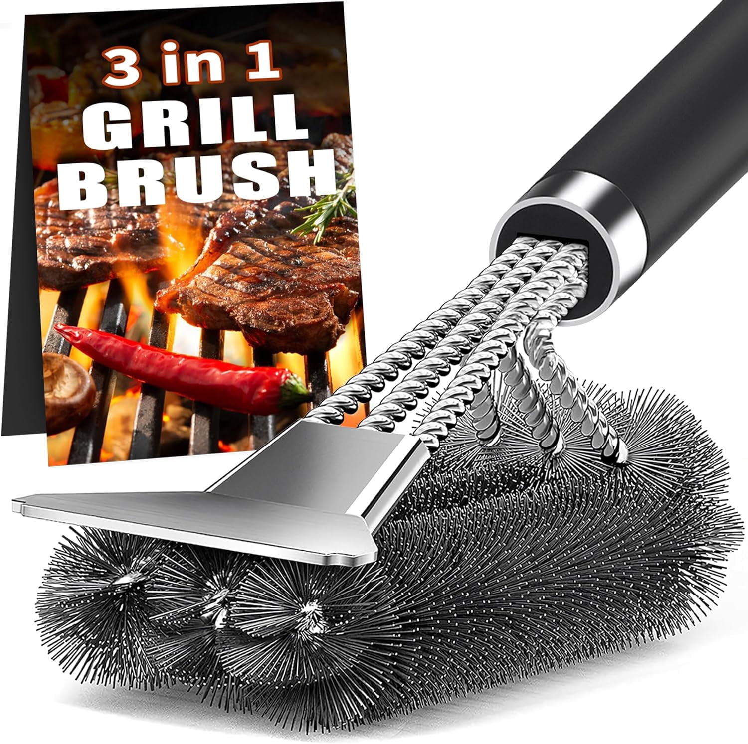 Grill Brush with Scraper, Adjustable Handle BBQ Grill Brush for Outdoor ...