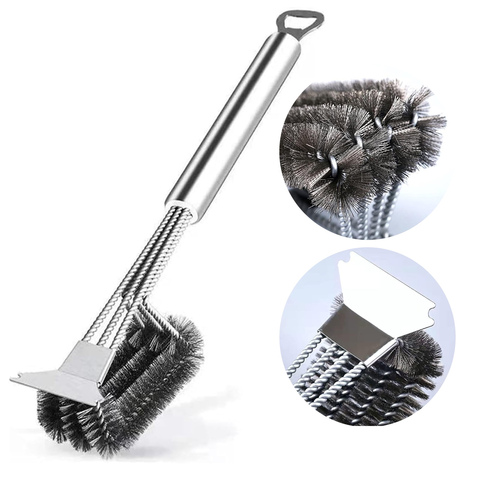 Grill Brush and Scraper with Bottle Opener, Stainless Steel BBQ Cleaner ...